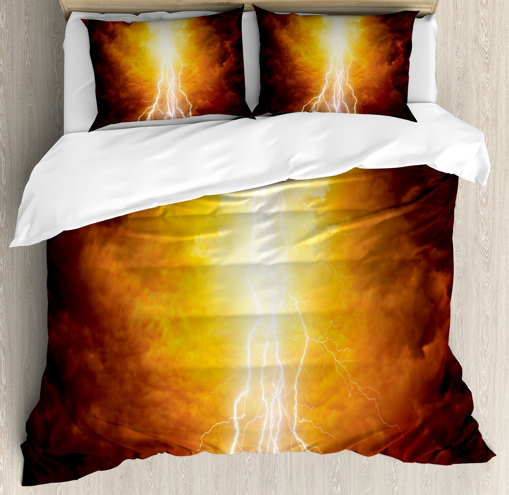 Landscape Duvet Cover Set, Vivid Thunder in Apocalyptic Sky Judgement ...