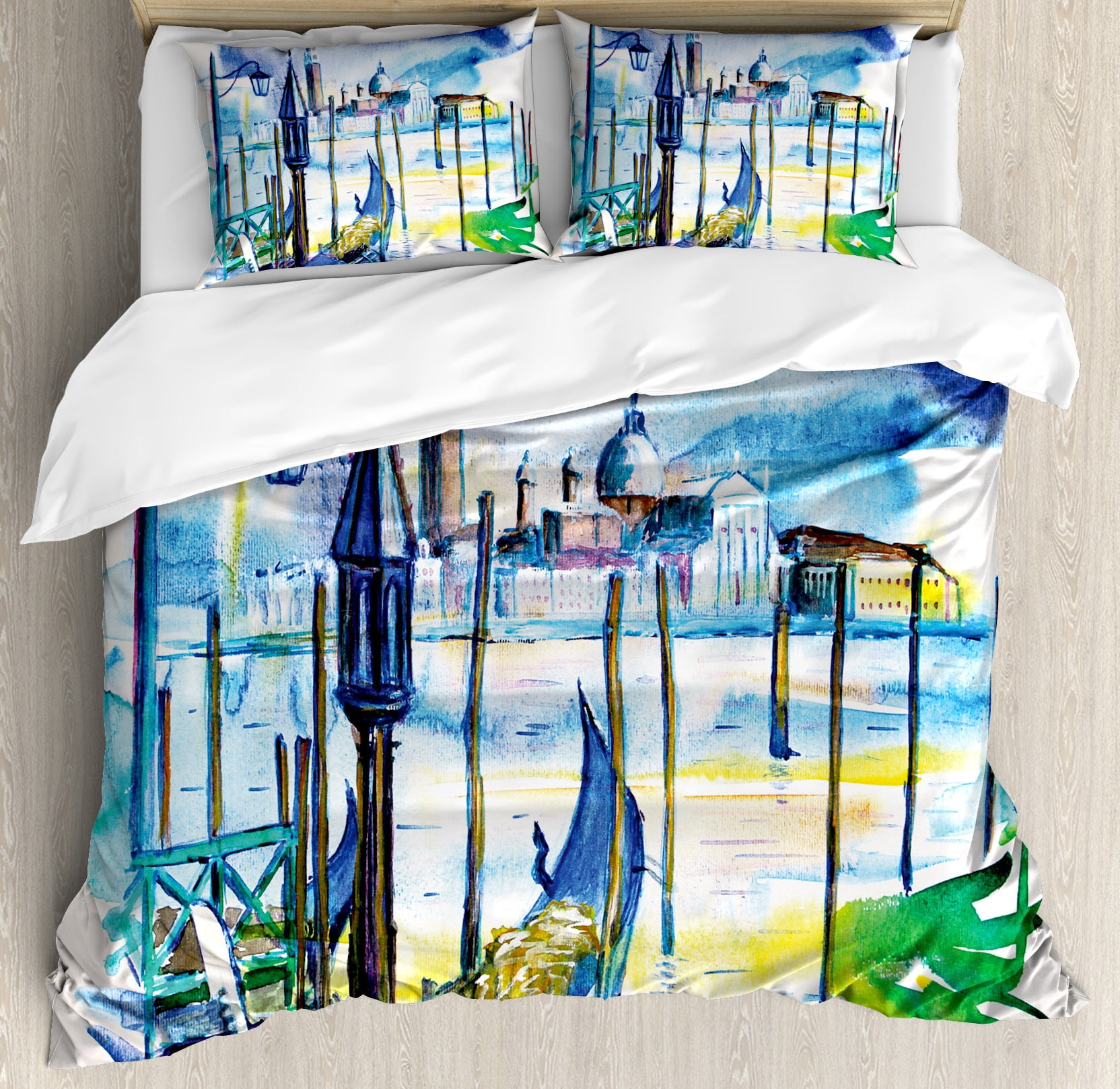 Landscape Duvet Cover Sets, View Boat in Venice Italy Landmark Seascape ...