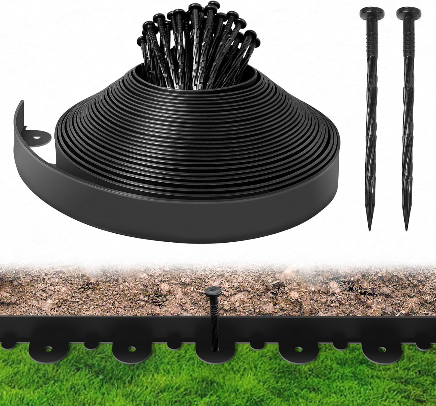 Landscape Edging, 2" x 66 FT Garden Edging Border with 60 Spikes ...