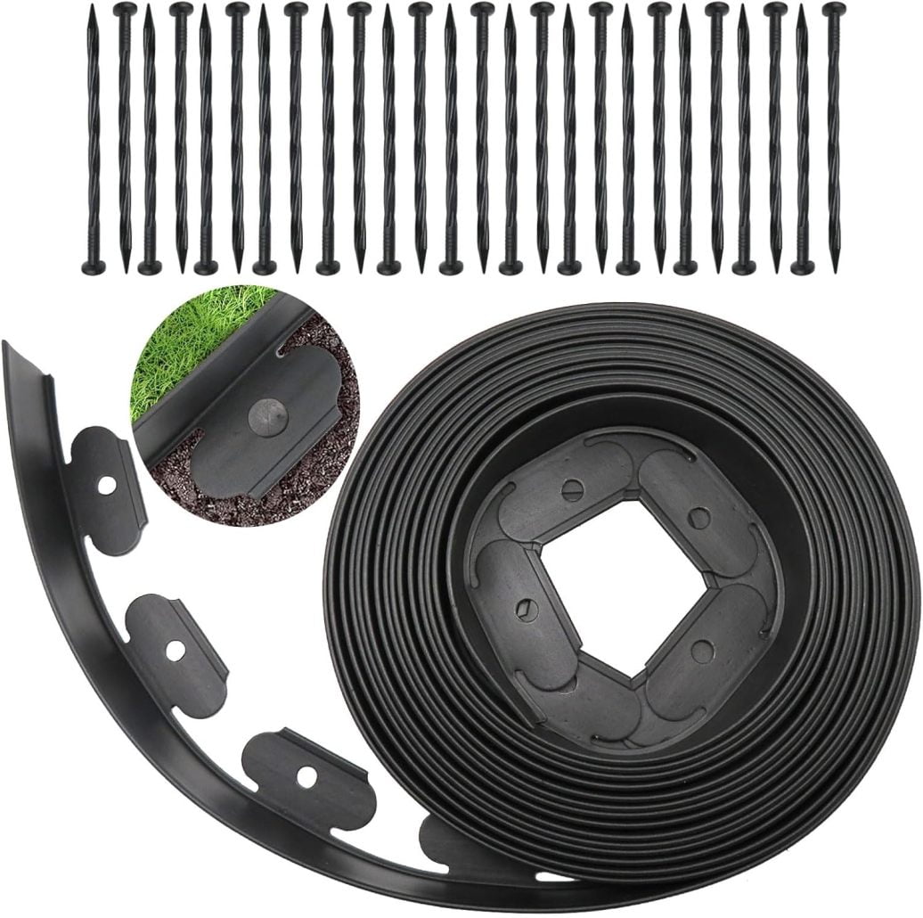Landscape Edging,66FT Garden Edging with 60 Edging Stakes, Rubber ...