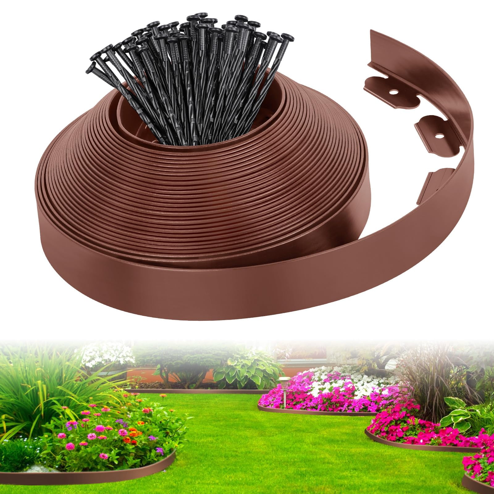 Landscape Edging Border 33 FT with 40 Spikes, 2 inch Tall No Dig Garden ...