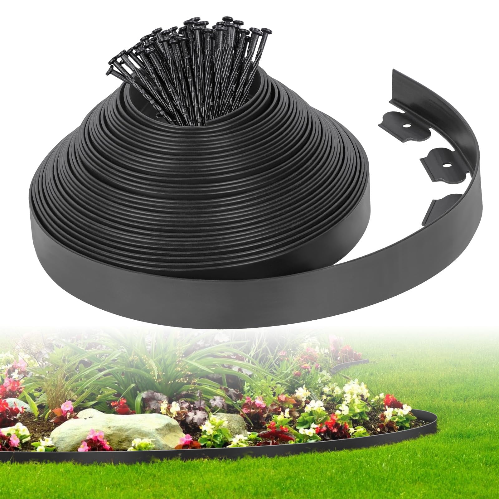 Landscape Edging Border 33 FT with 40 Spikes, 2 inch Tall No Dig Garden ...