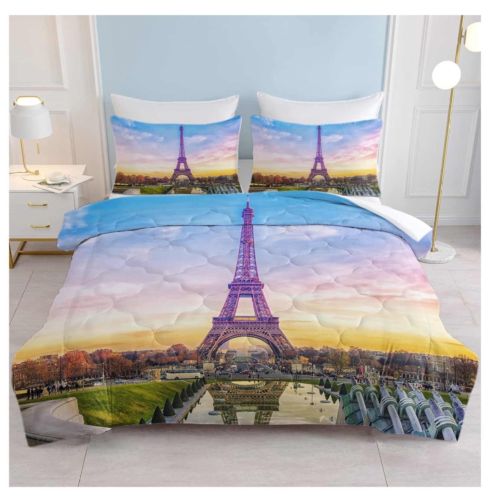 Landscape Eiffel Tower Comforter Set Queen Chic Bedding Modern French ...