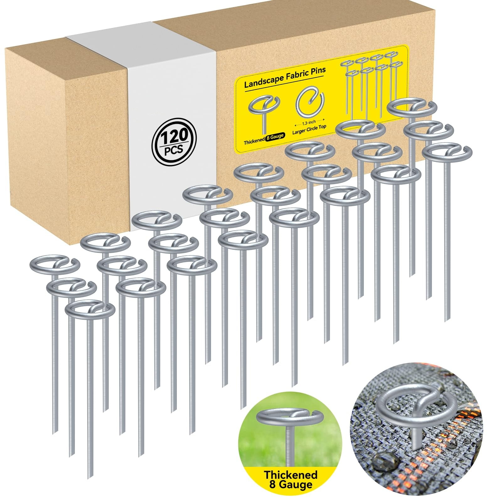 Landscape Fabric Pins, Thickened 8 Gauge Circle Top Landscape Pins-120 ...