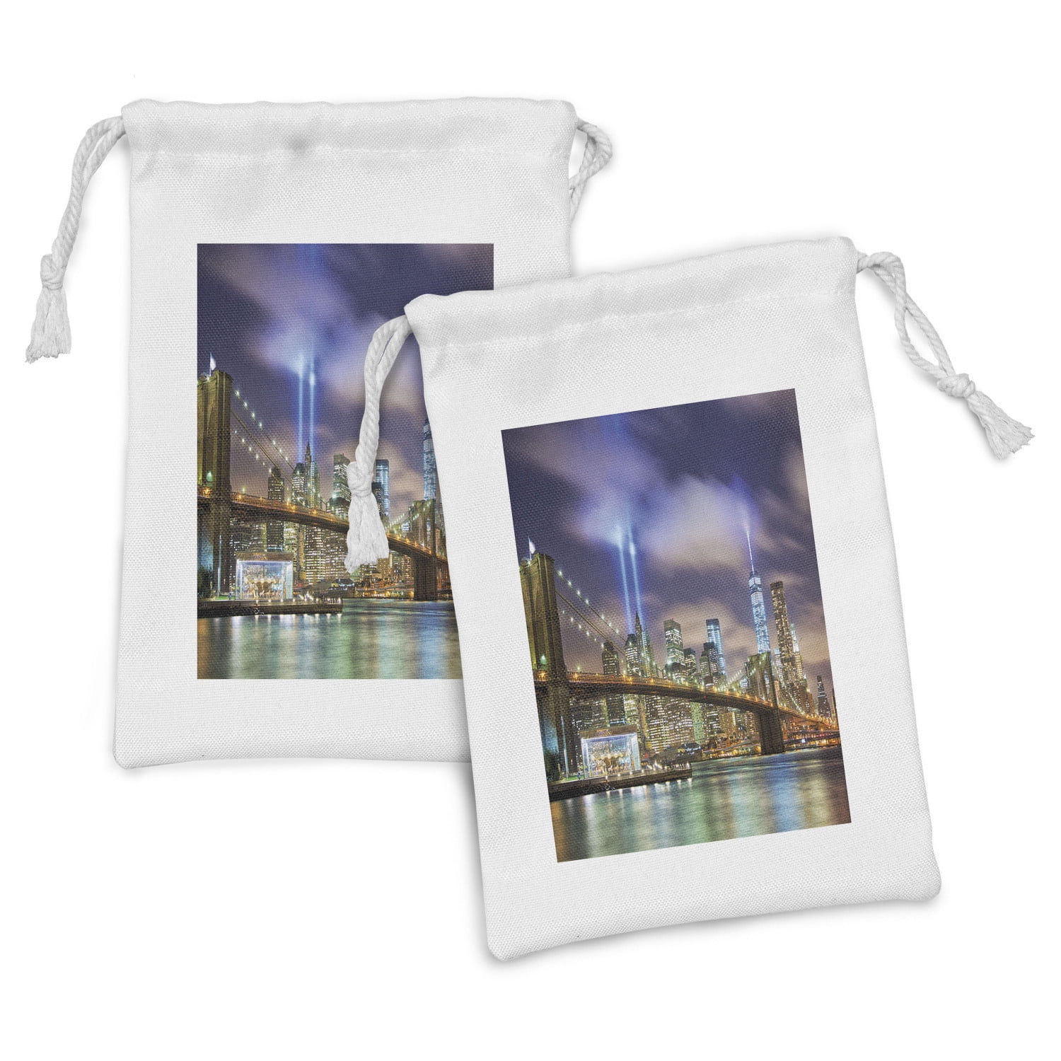 Landscape Fabric Pouch Set of 2, Manhattan Skyline with Brooklyn Bridge ...