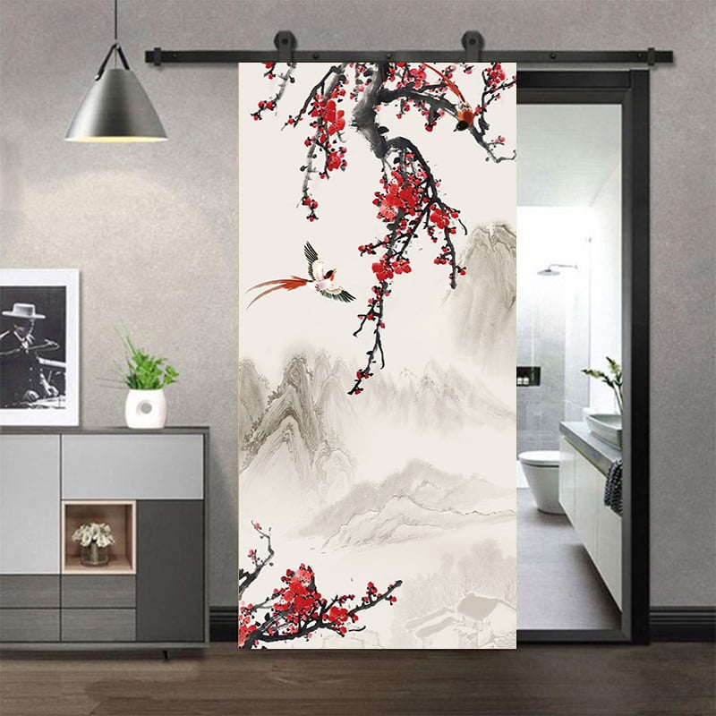 Landscape Flowers and Birds Door Stickers Library Bookcase Home Bedroom ...