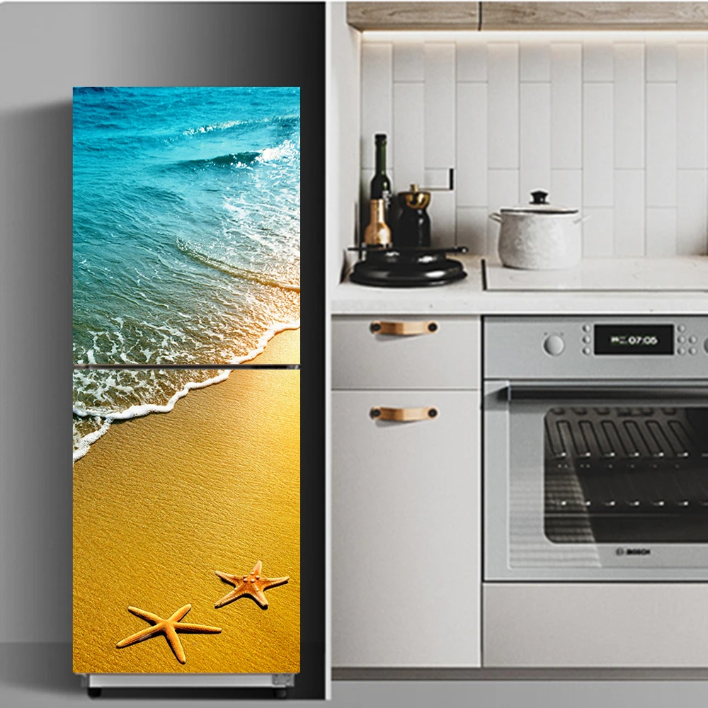 Landscape Fridge Stickers Refrigerator Cover Door Plant Sea Vinyl Self ...