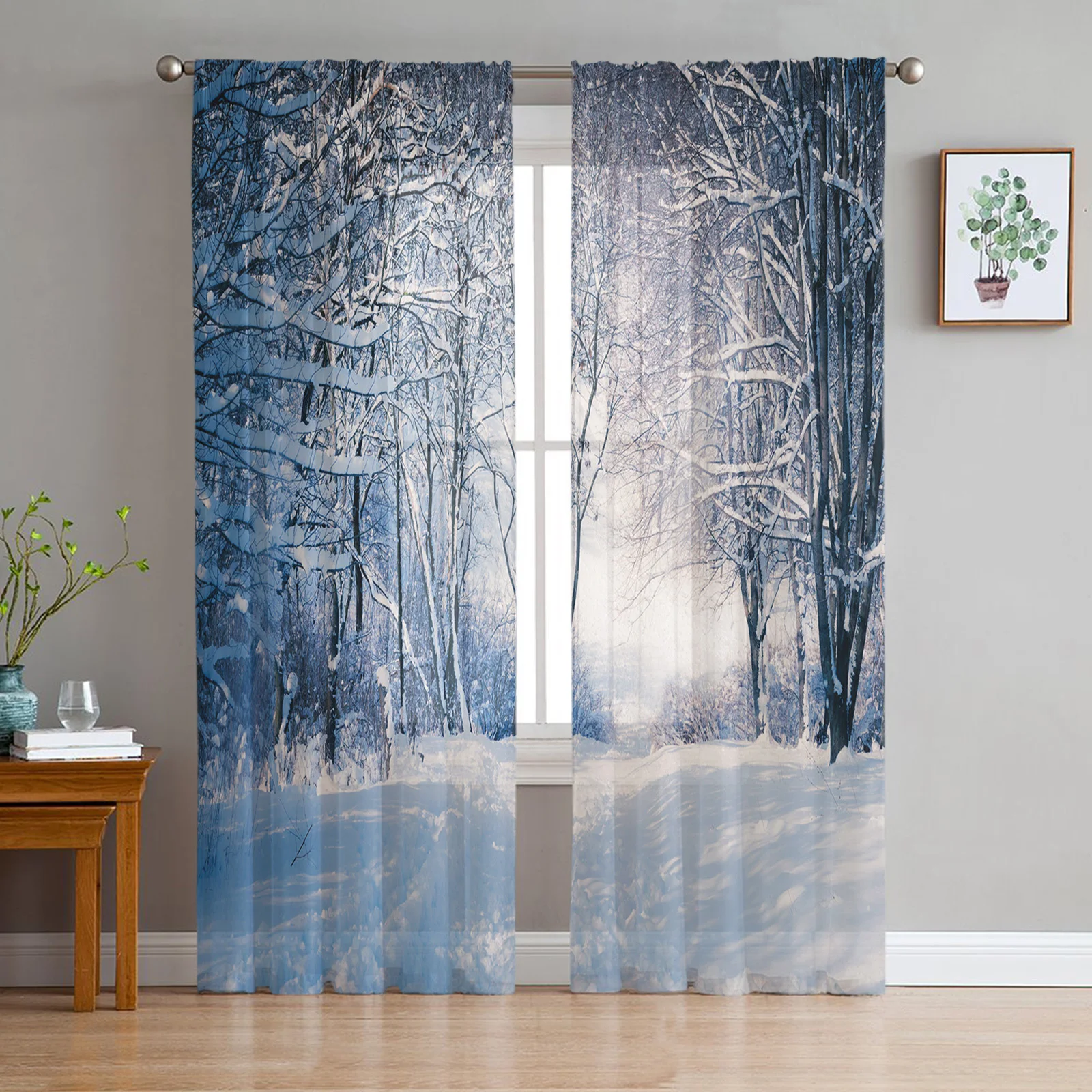 Landscape Garden Scenery Chiffon Sheer Curtains for Living Room Bedroom ...