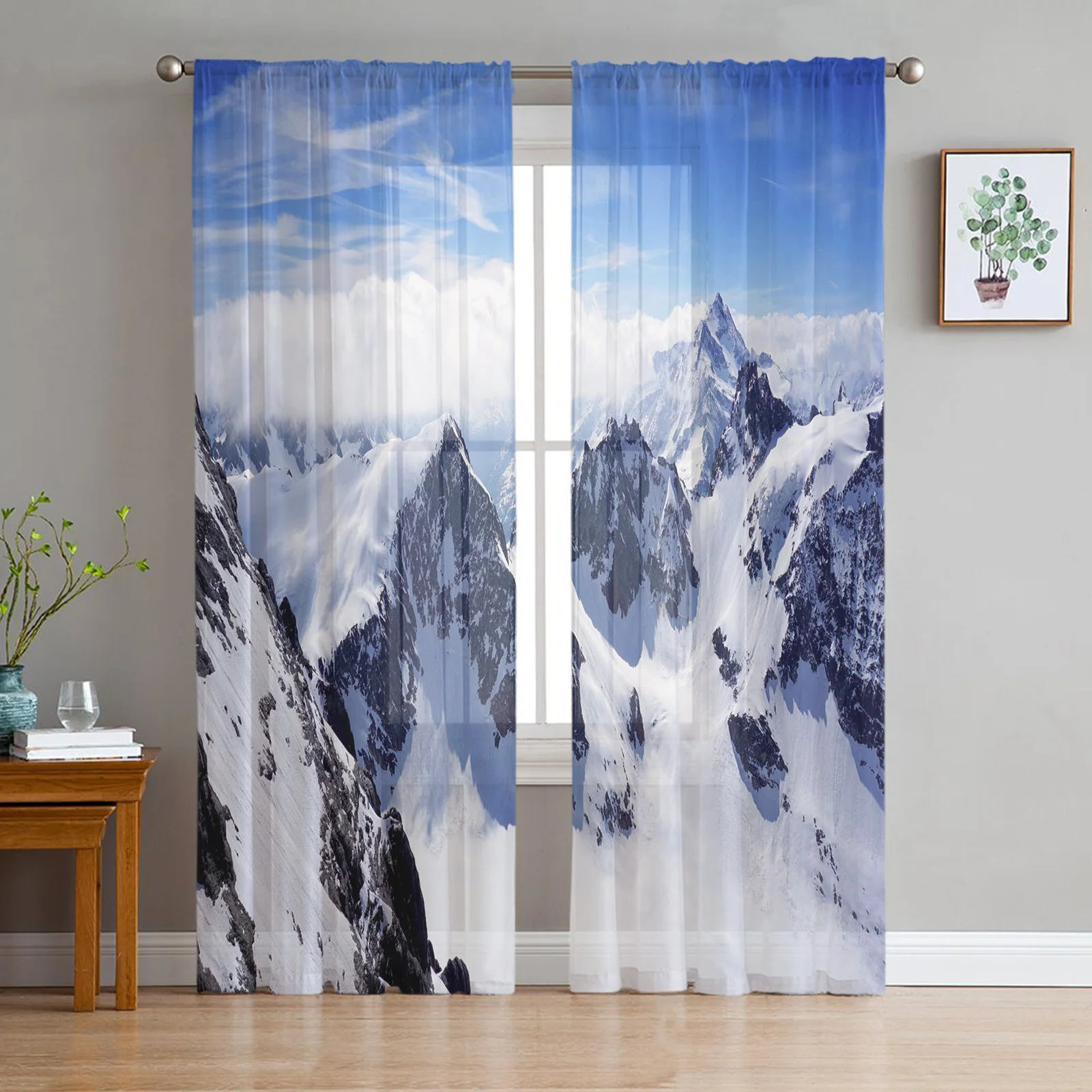 Landscape Garden Scenery Chiffon Sheer Curtains for Living Room Bedroom ...