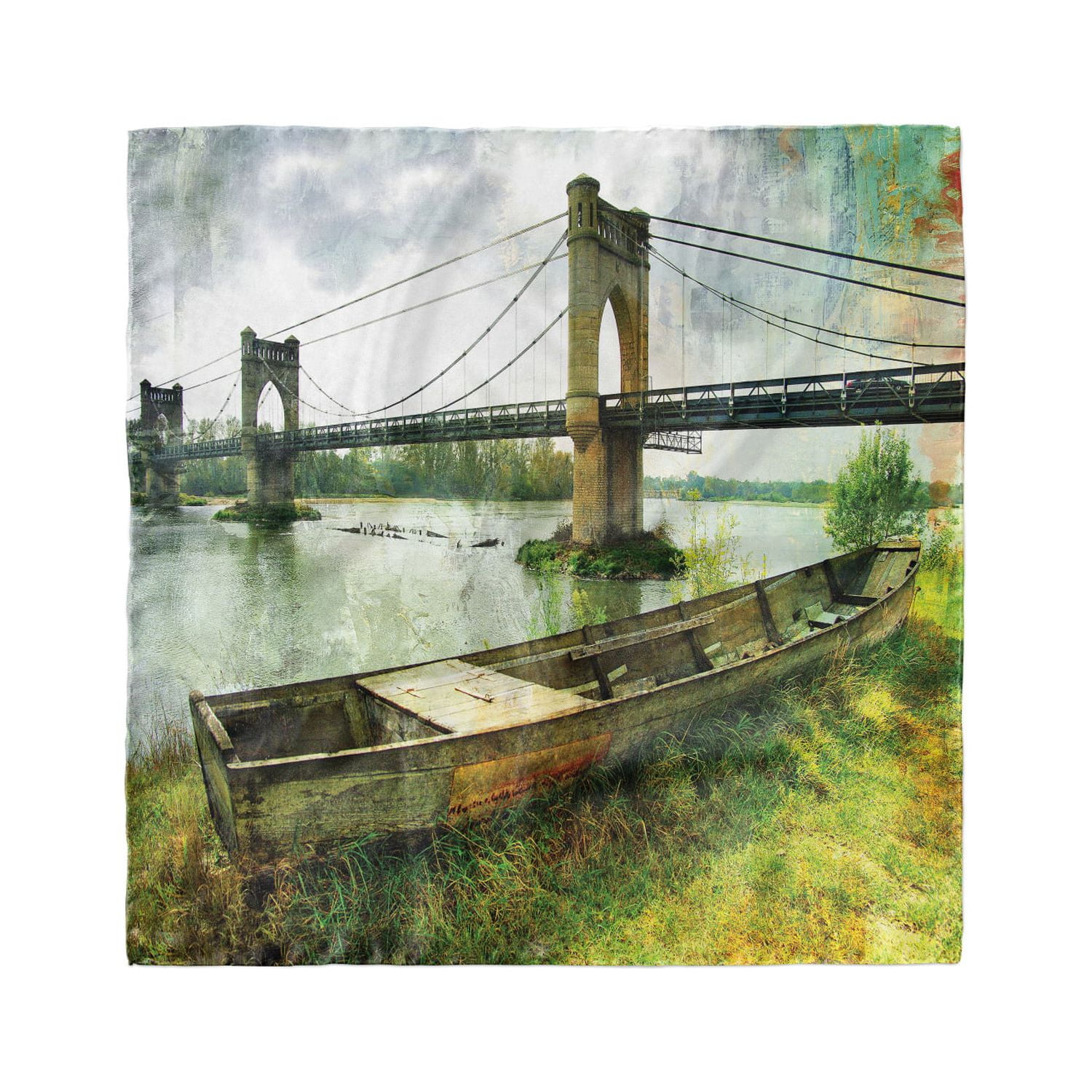 Landscape Head Scarf, Bridge and Old Boat, Head Wrap, 3 Sizes, by ...