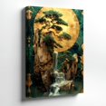 Landscape Japanese Waterfall Pine Tree Cliff Gold Circle Home Wall Art ...