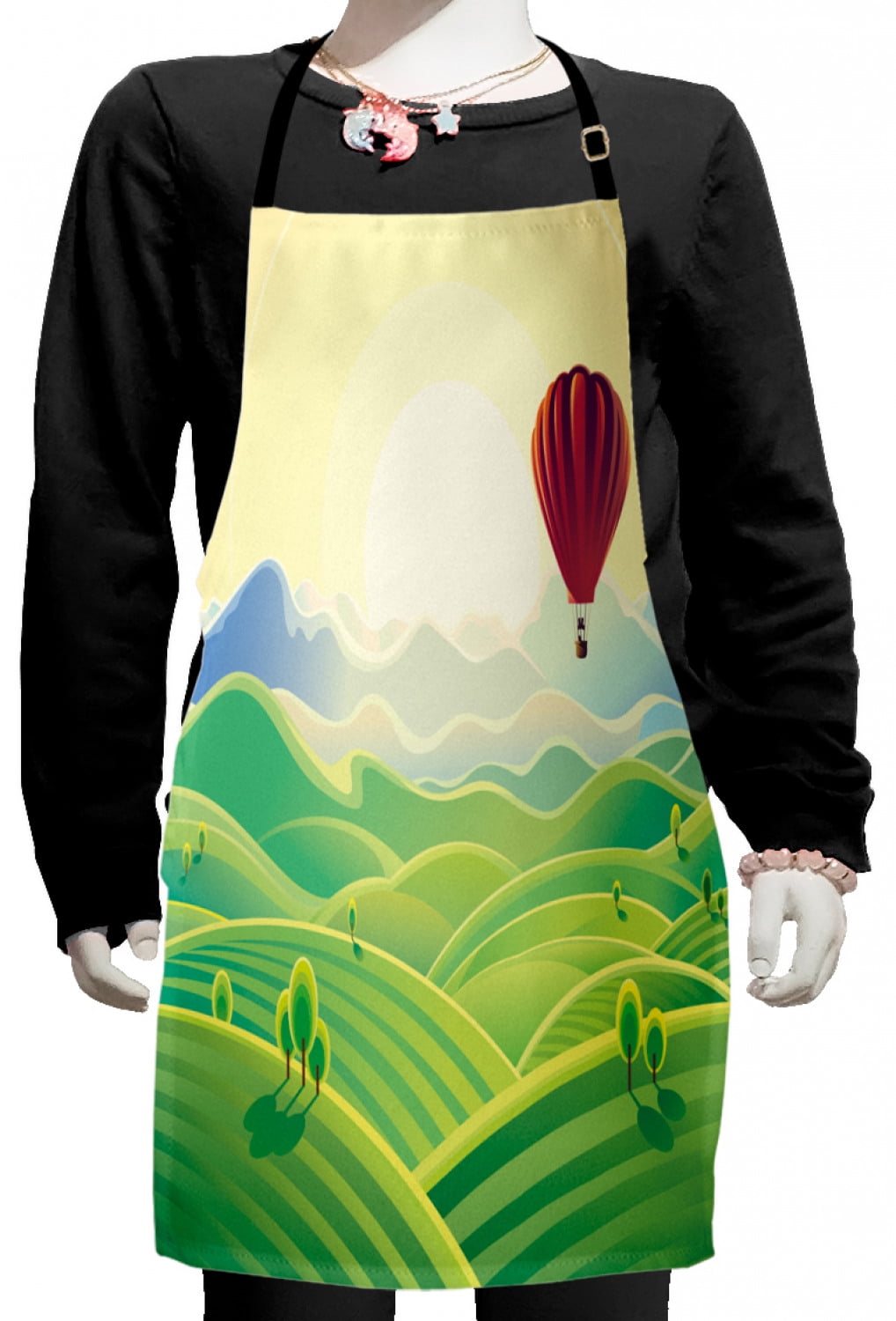 Landscape Kids Apron, Peaceful Summer Nature with Wide Green Fields ...