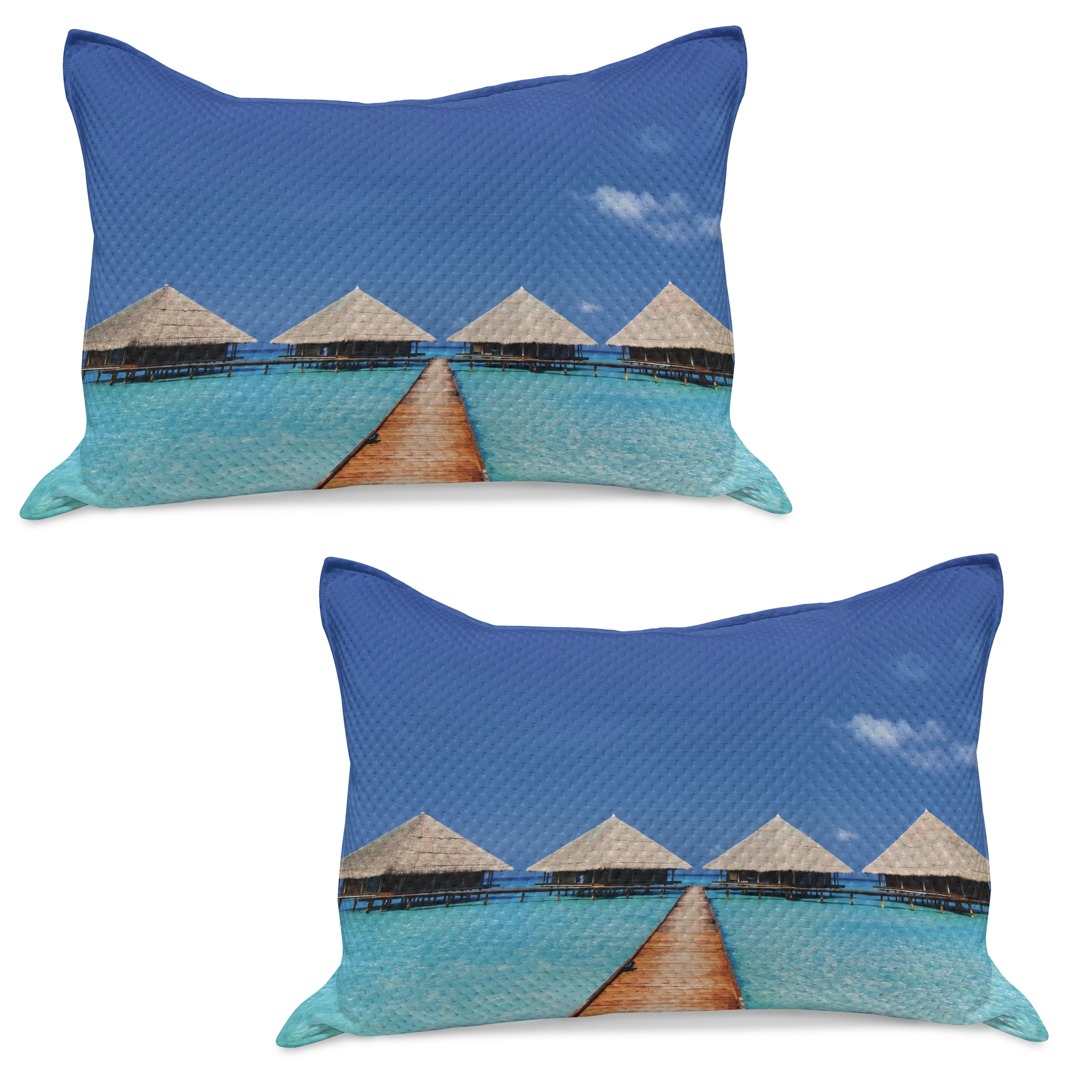 Landscape Knitted Quilt Pillowcover Set of 2, Maldives Dock Clear ...