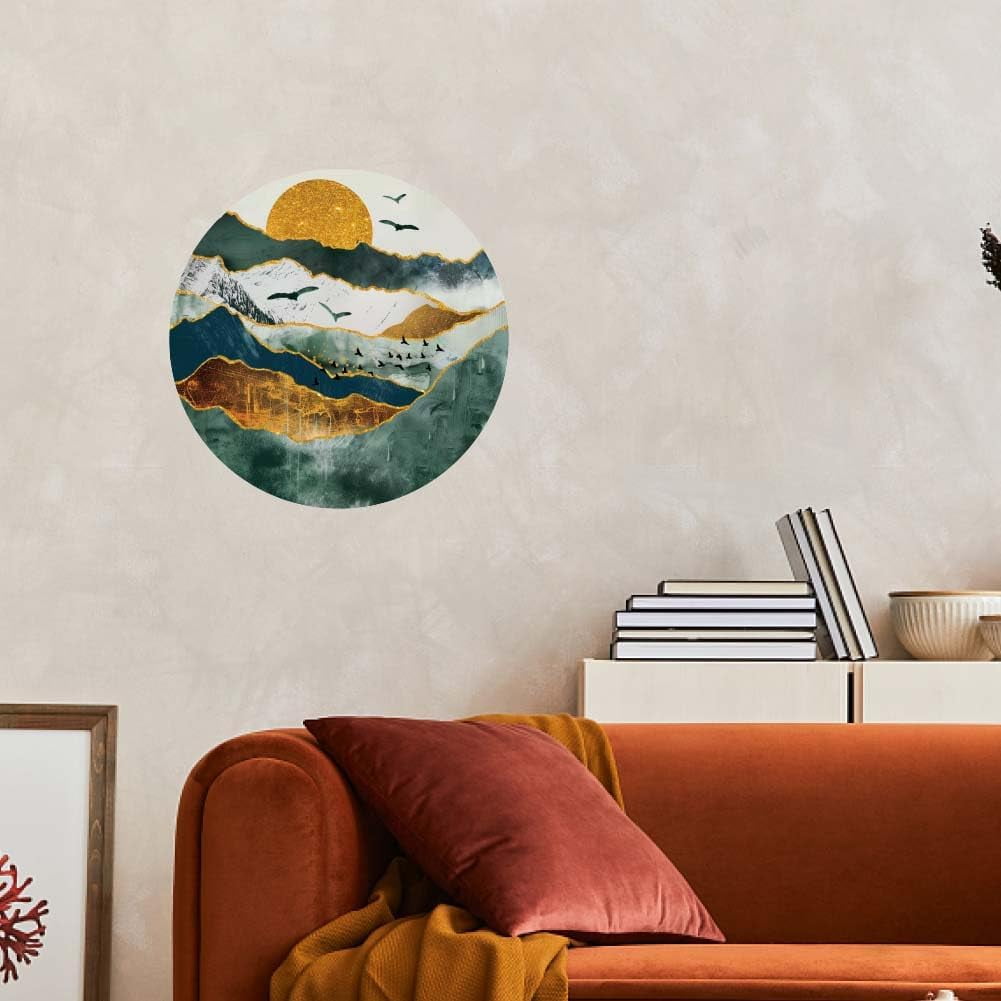 Landscape Map Wall Stickers Chinese Painting Wall Decals Sun and ...