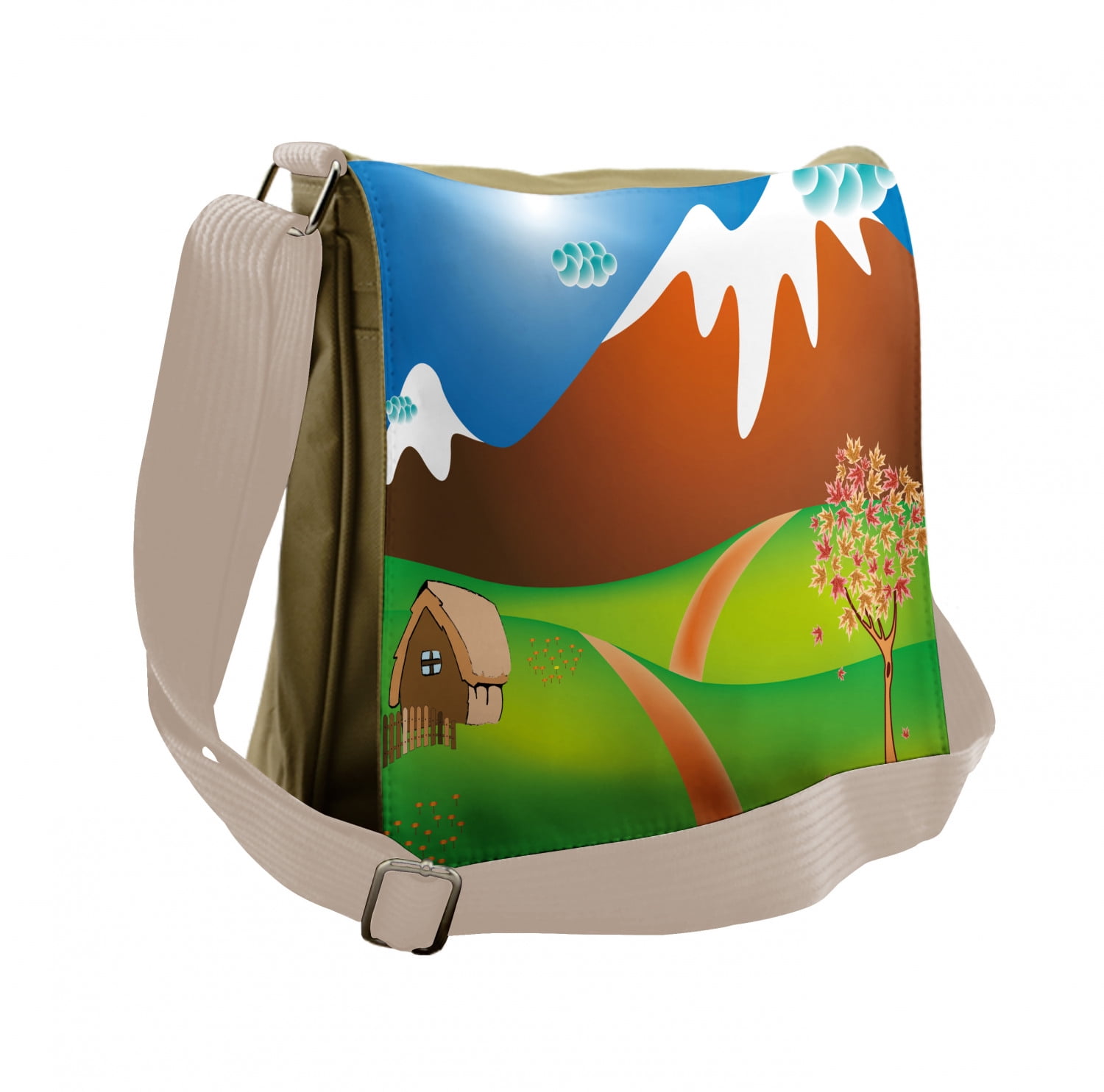 Landscape Messenger Bag, Cartoon Country Scene, Unisex Cross-body, by ...