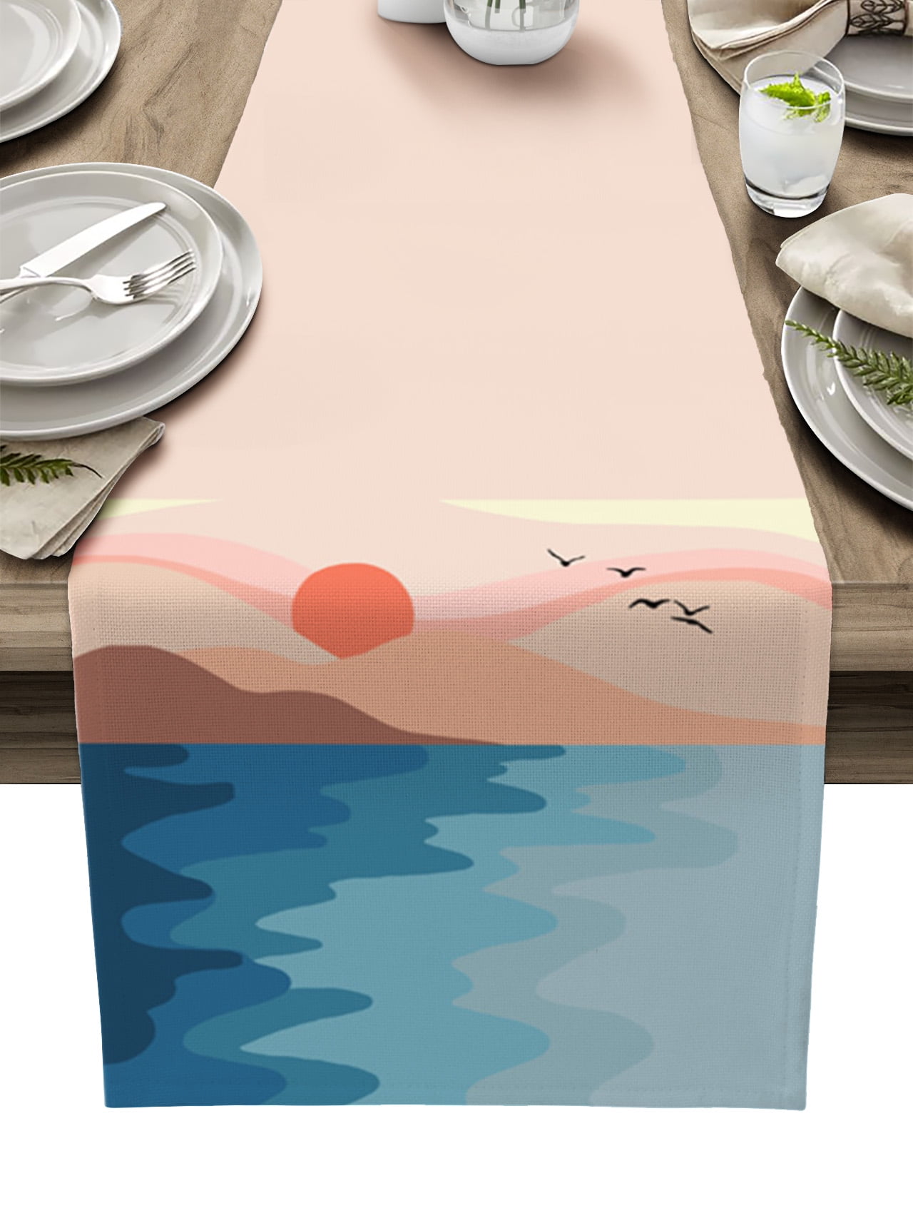 Landscape Mountain Sun Ocean Table Runner ration Home r Dinner Table ...