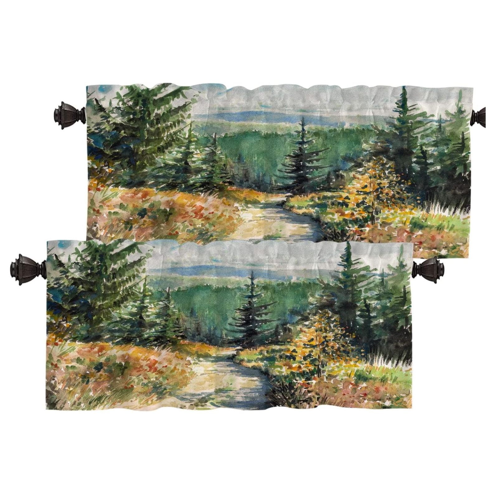 Landscape Mountains Kitchen Valances Half Window Curtain, Beautiful ...