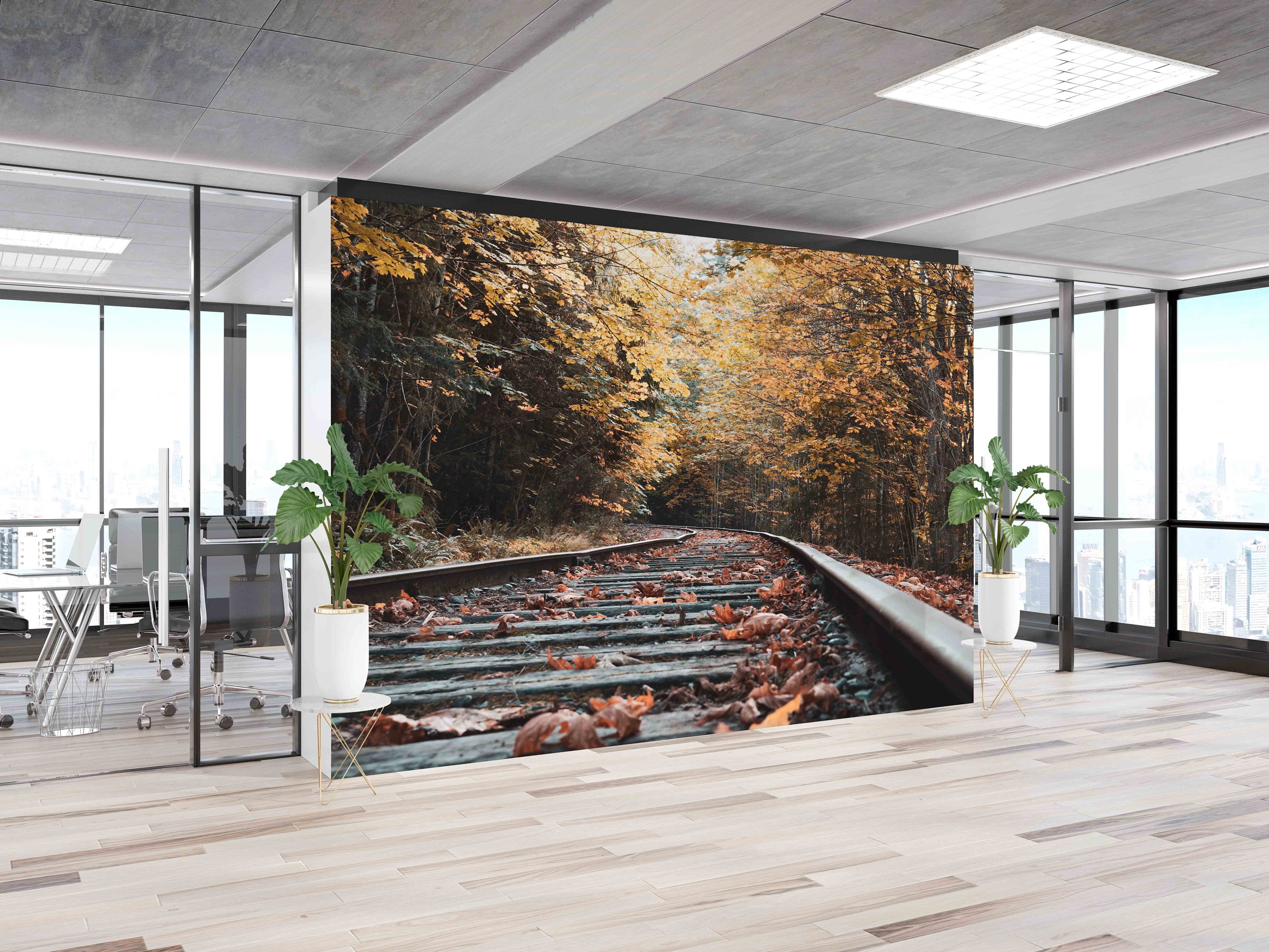 Landscape Mural, Nature Wall Decor, Modern Wallpaper, Train Track Wall ...