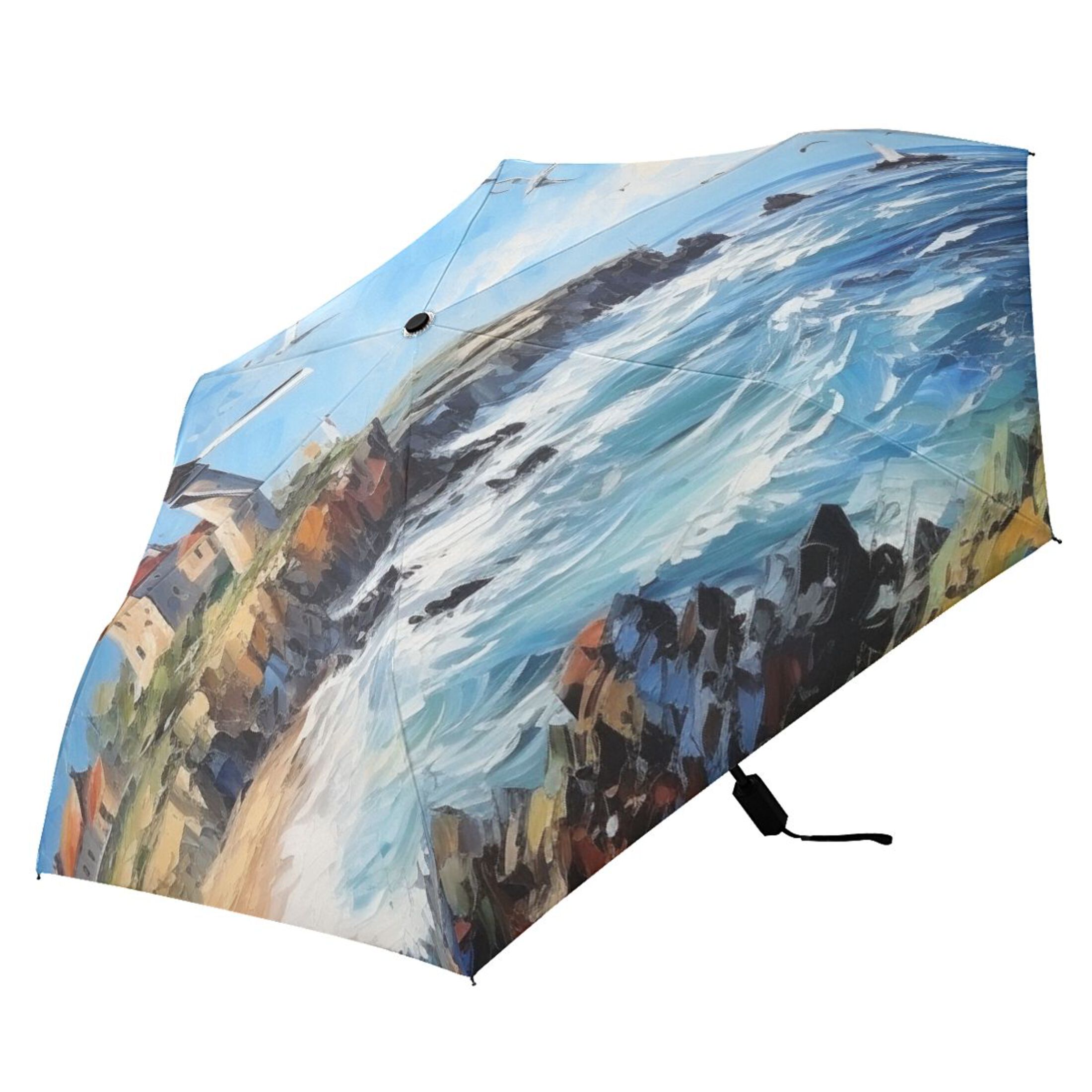 Landscape Paint Compact Folding Umbrella for Rain Windproof Travel ...