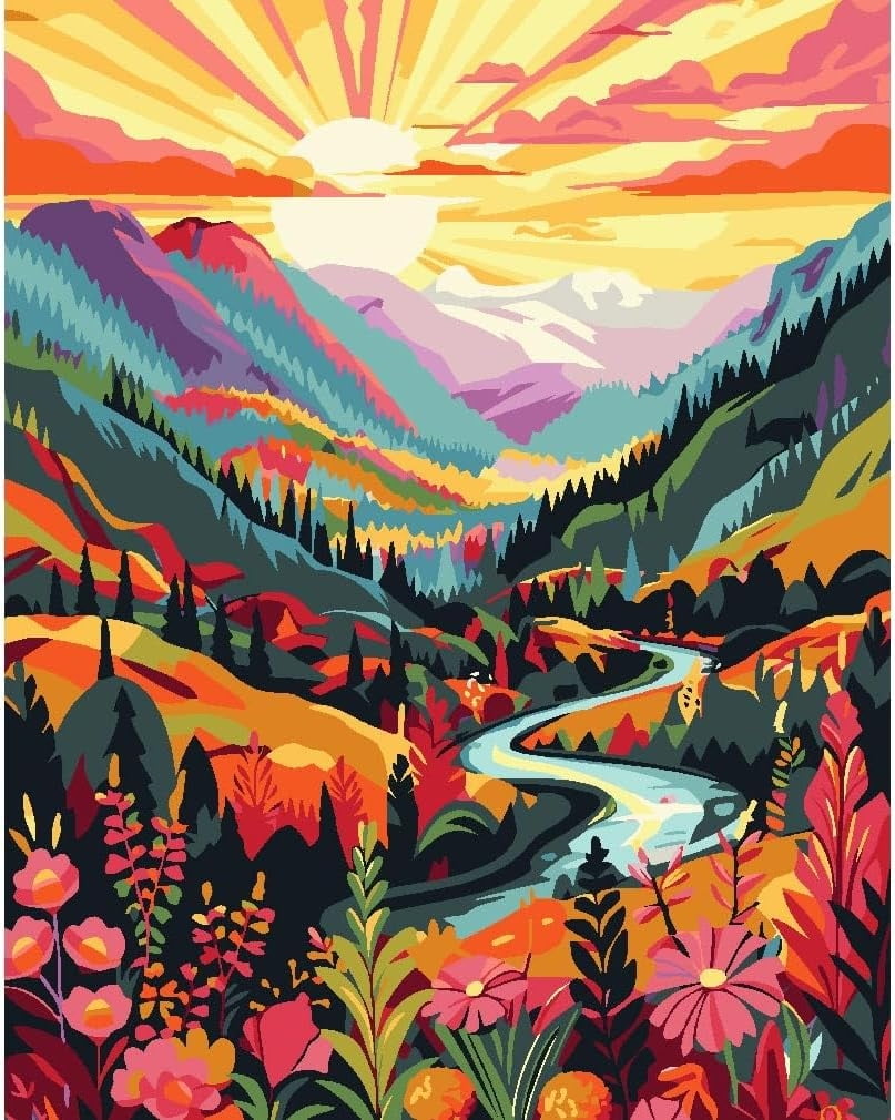 Landscape Paint by Numbers Kit for Adults - Acrylic Painting on Canvas ...