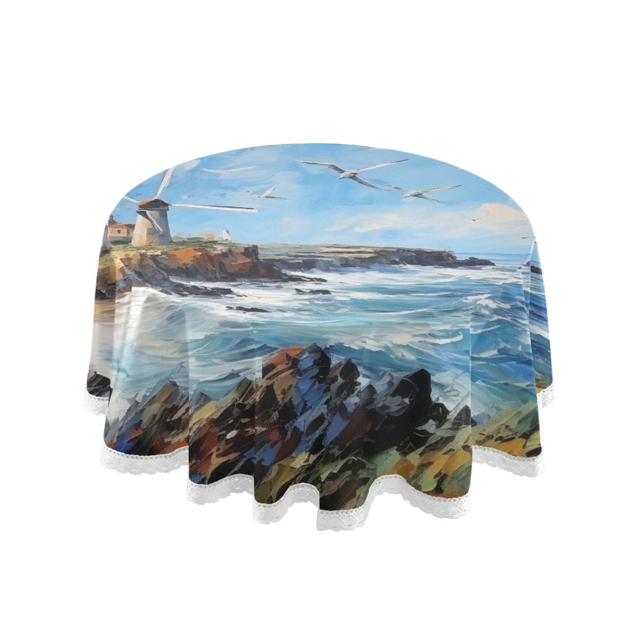 Landscape Paint Round Tablecloth 60" Reusable Circle Table Cover ...