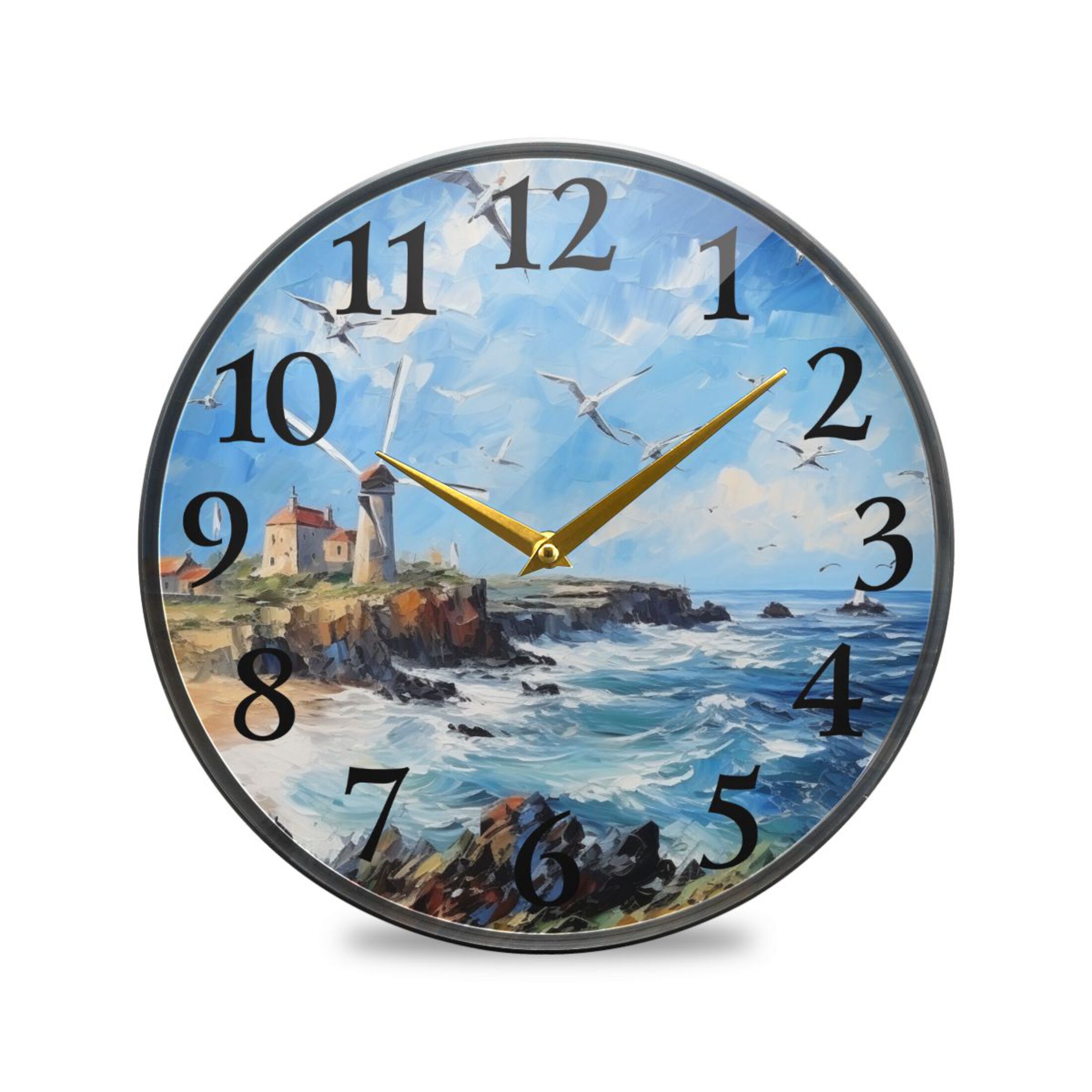 Landscape Paint Wall Clocks Battery Operated 9.5 Inch Round Clock ...
