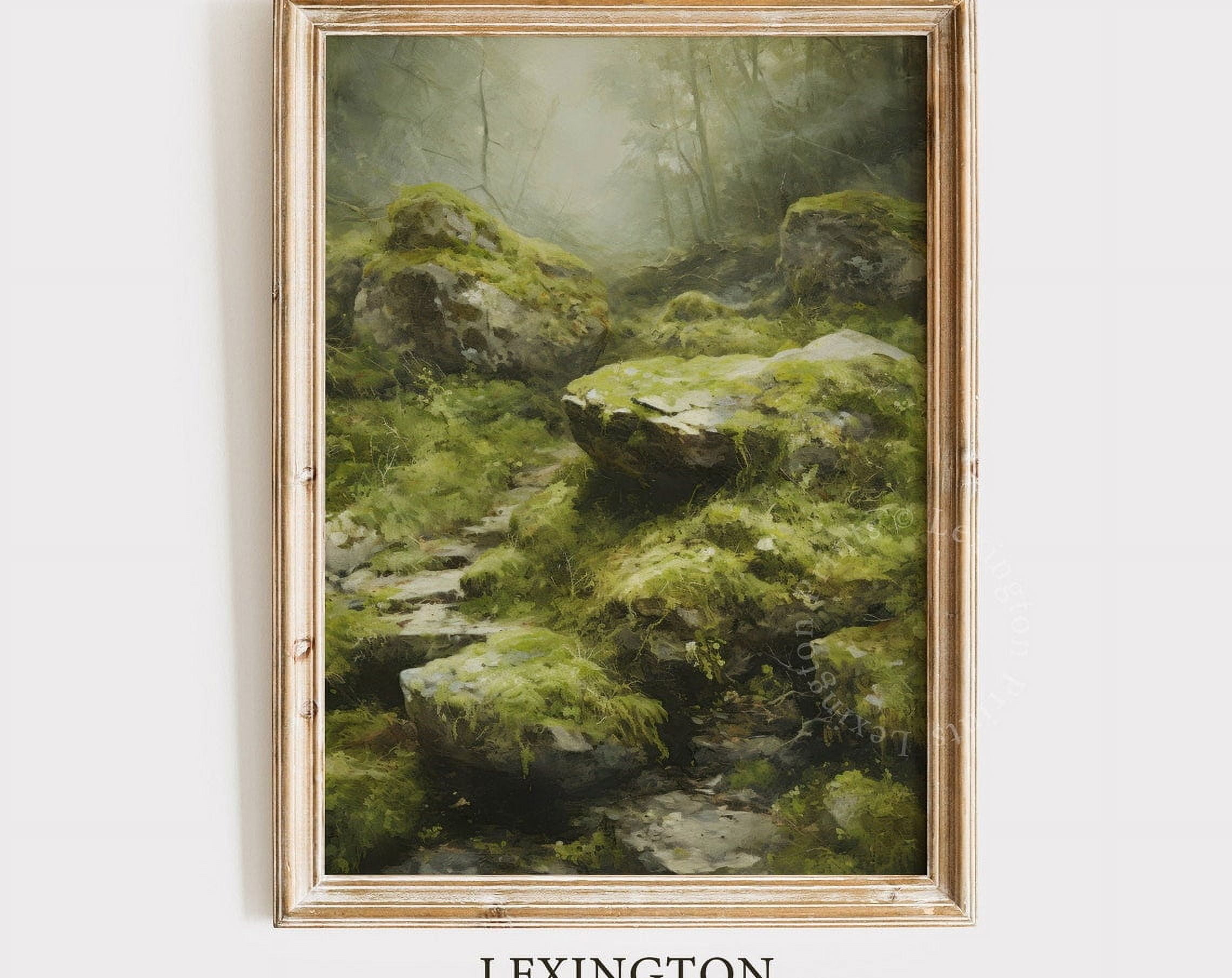 Landscape Painting Moss Wall Art Rustic Oil Painting Forest Wall Art Moody Wall Art Moss Art ...