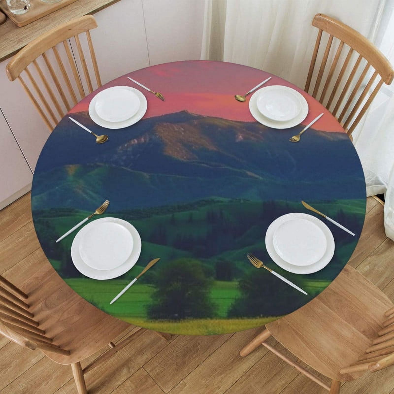 Landscape Pattern Round Fitted Tablecloth with Elastic Fitted Table ...