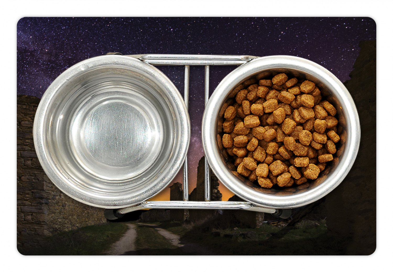 Landscape Pet Mat for Food and Water, Antique Ruin at Starry Night ...