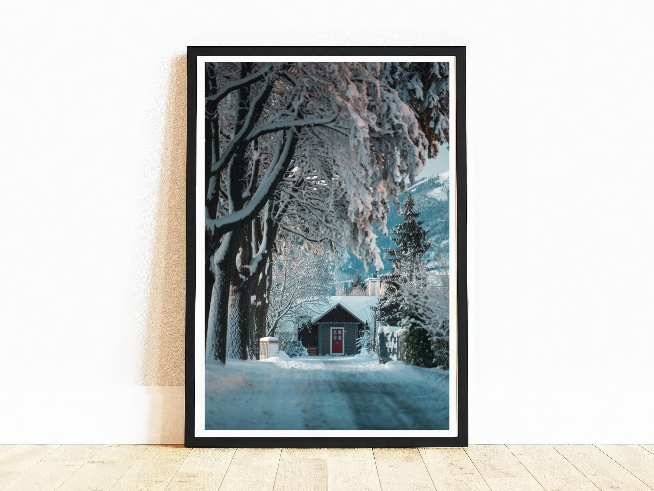 Landscape Poster, Snow-covered Roadway with Golden Light, Snow House ...