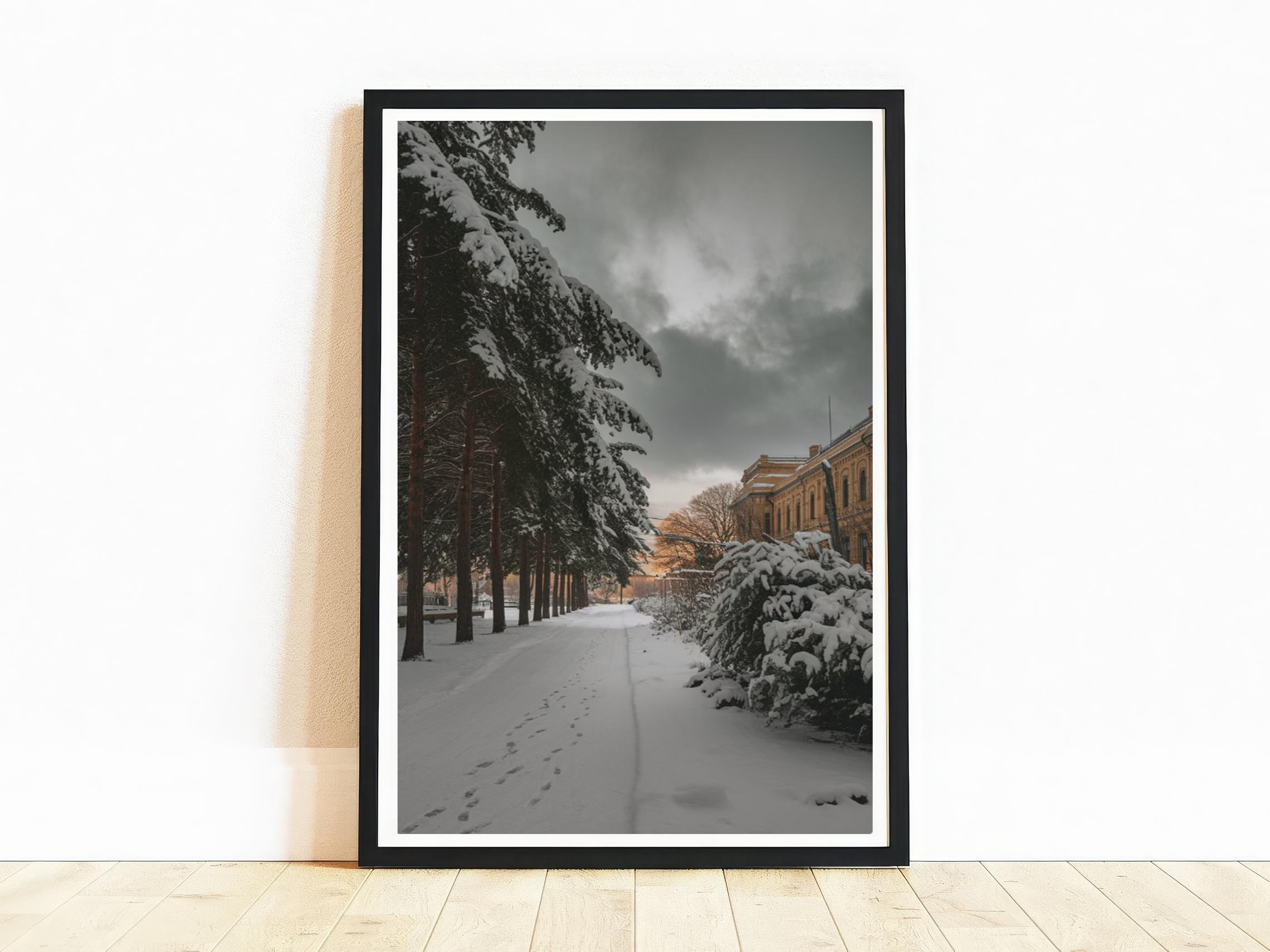 Landscape Poster, Winter Trees and Snowfall, Snowy, Winter, Winter Sky ...