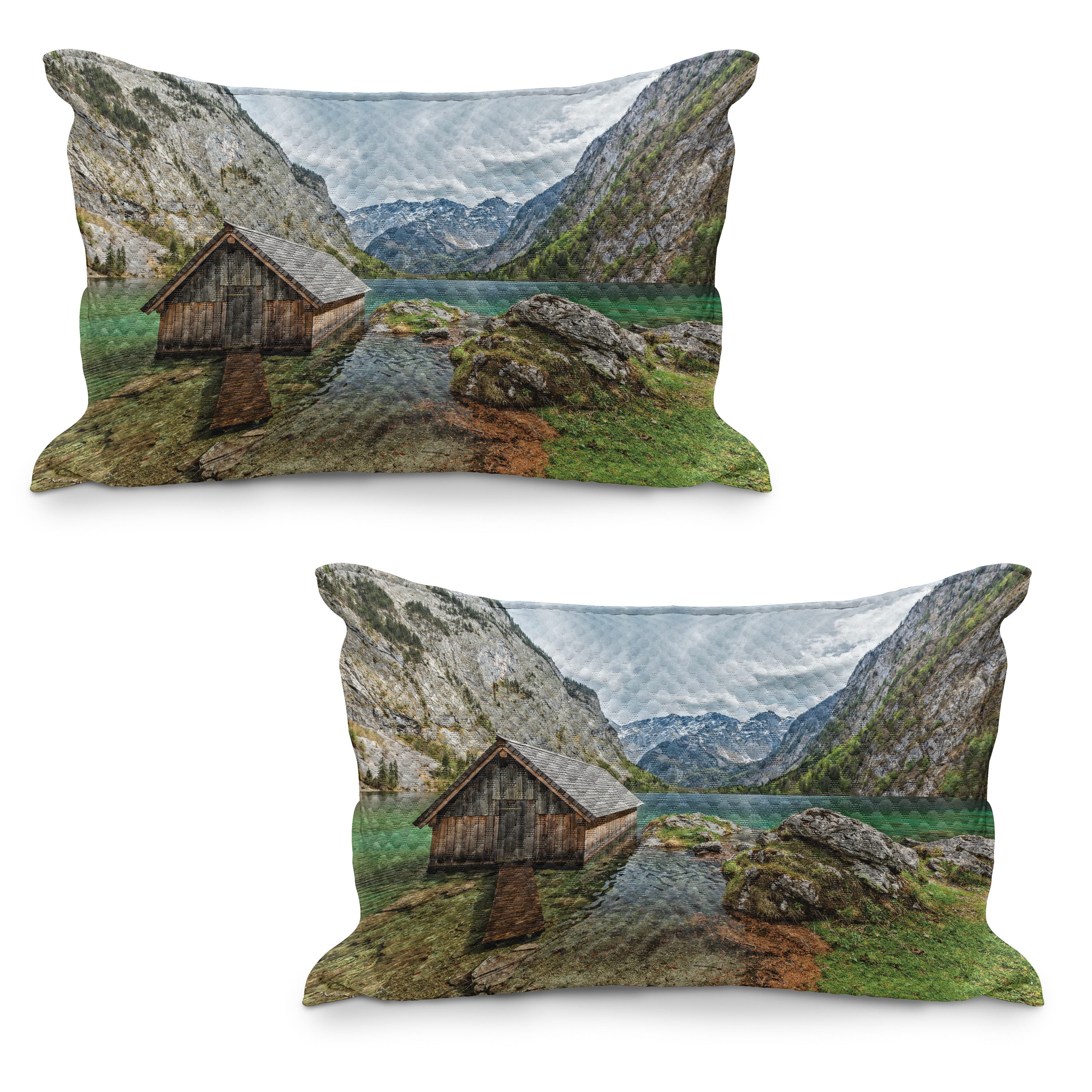 Landscape Quilted Pillowcover Set of 2, Dock on the Lake with Small ...