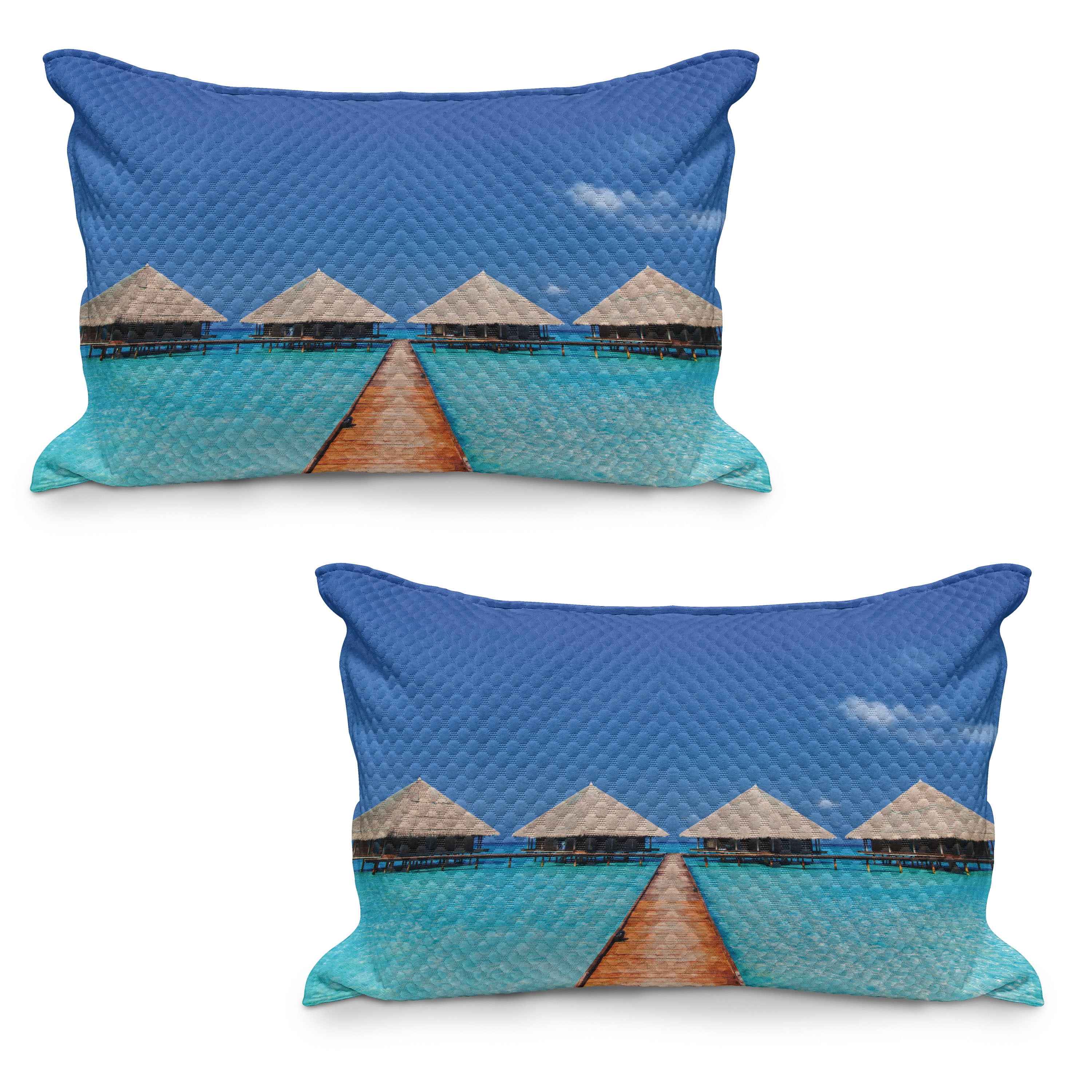Landscape Quilted Pillowcover Set of 2, Maldives Dock Clear Waters ...