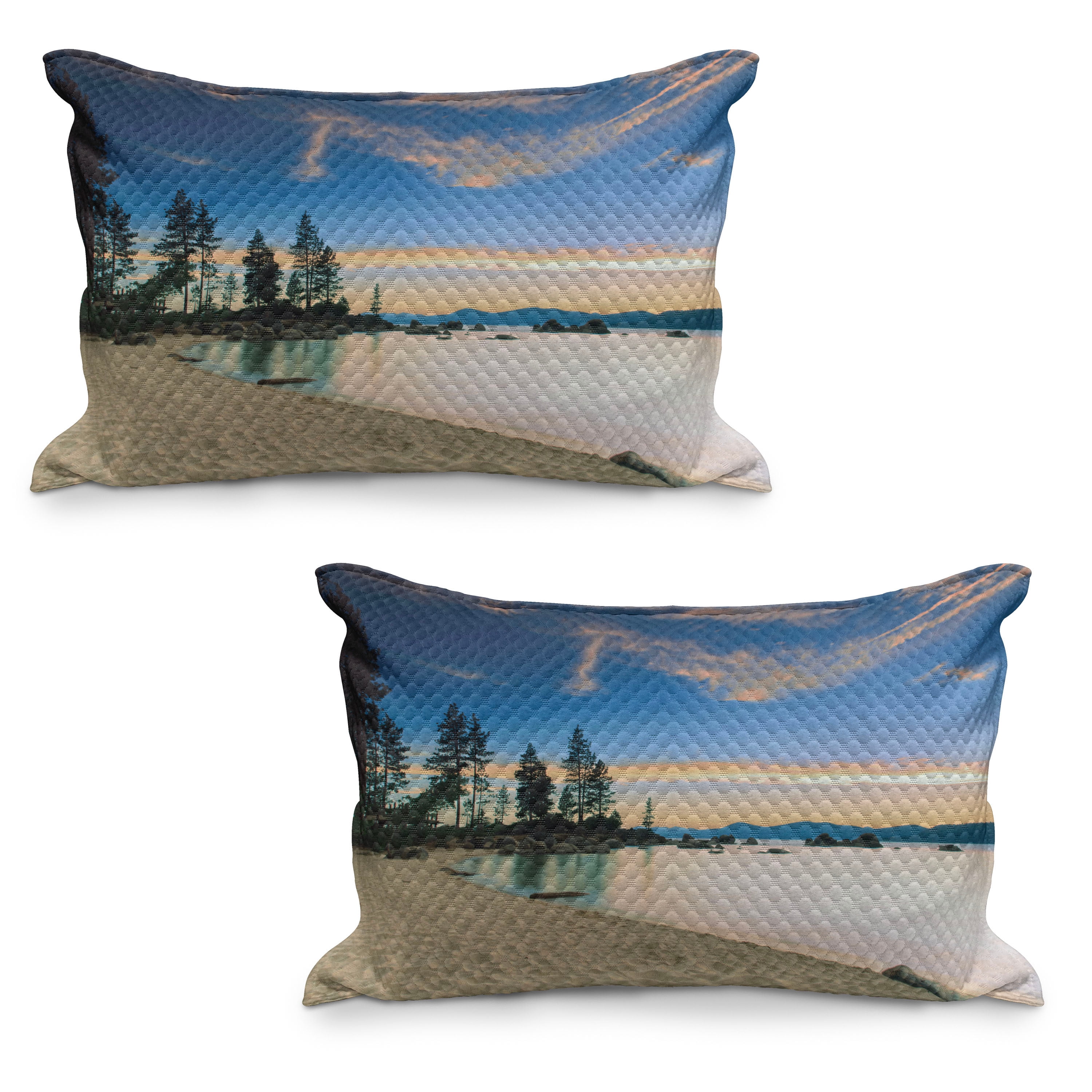 Landscape Quilted Pillowcover Set of 2, Paradise Beach with Trees at ...