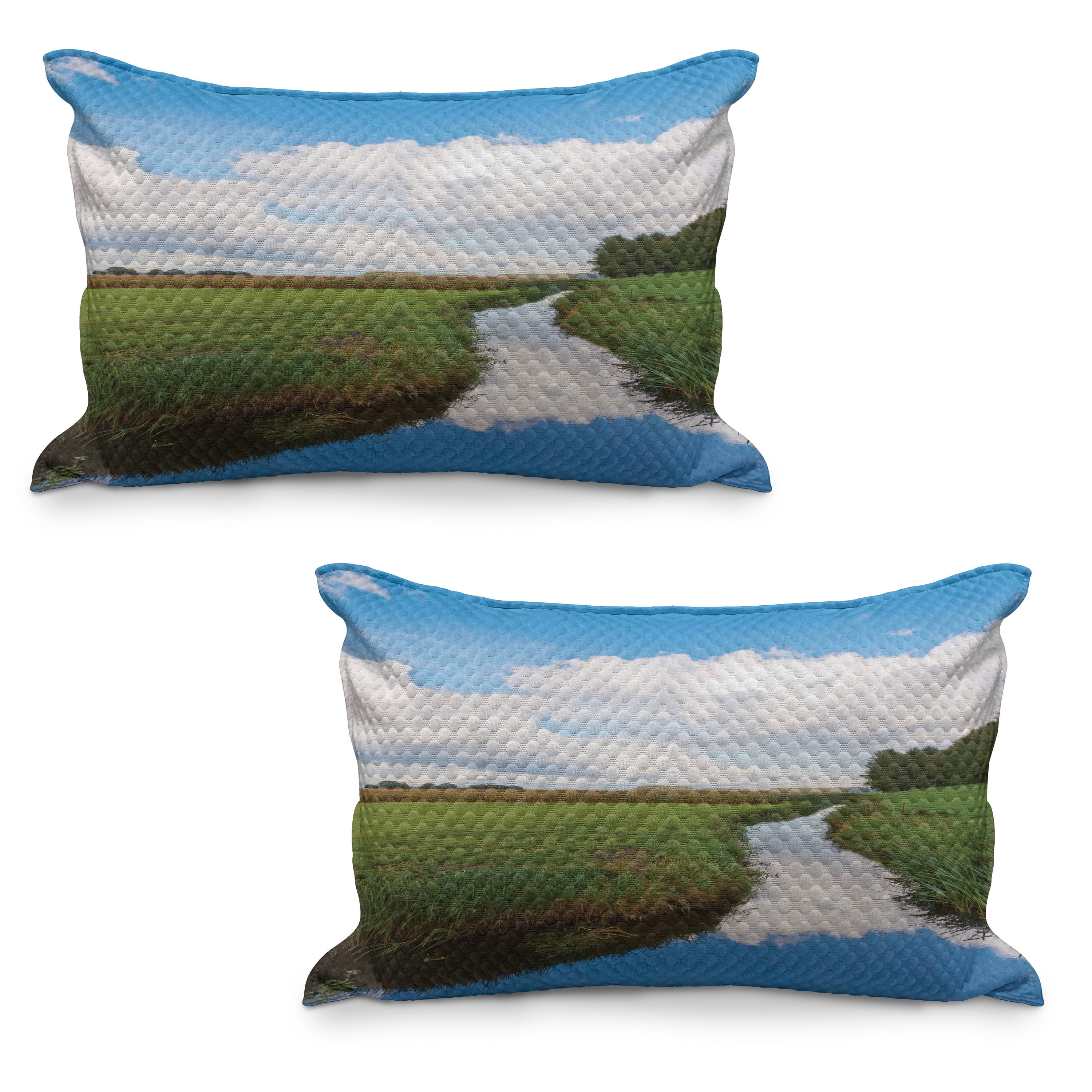 Landscape Quilted Pillowcover Set of 2, Reflective Calm River Scenery ...