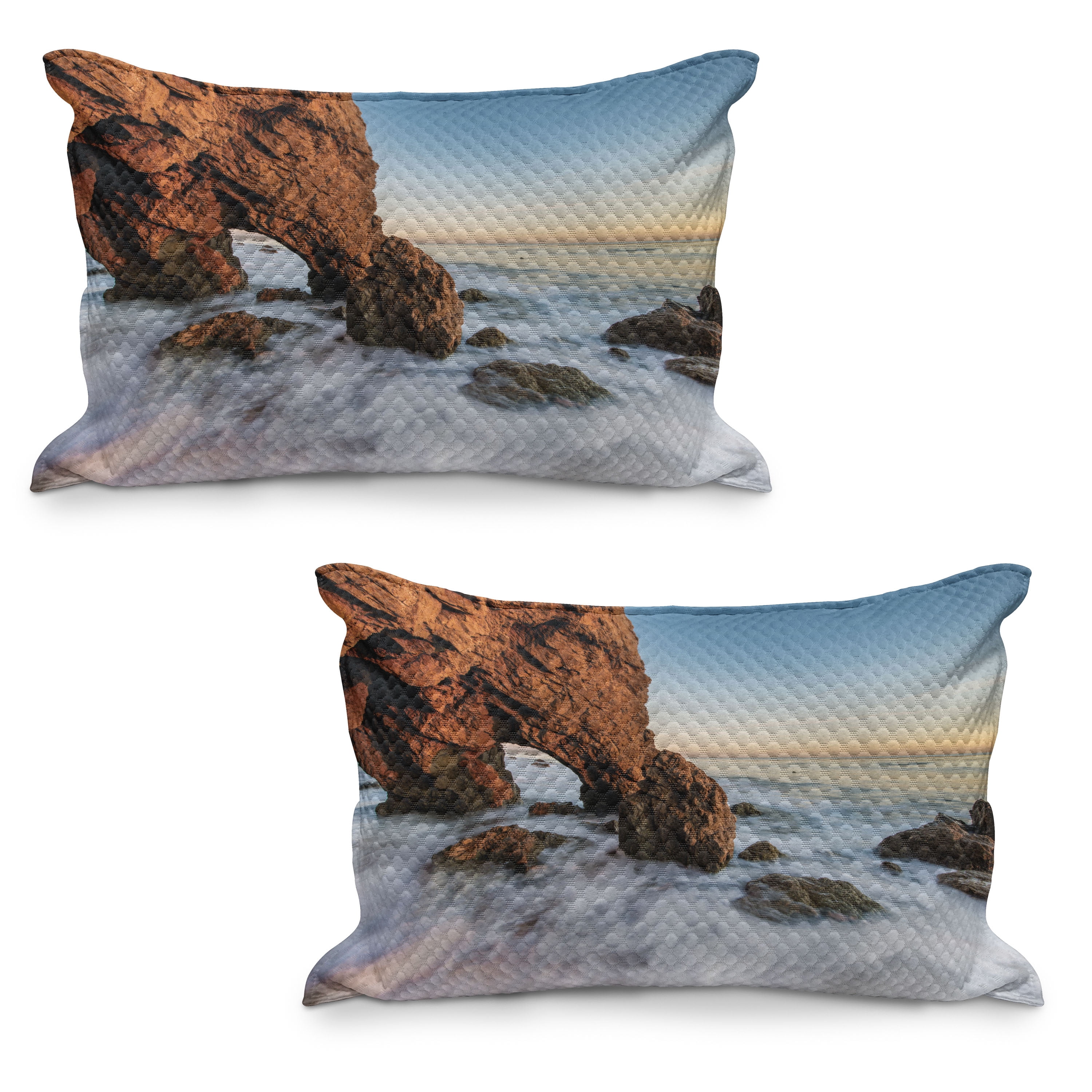 Landscape Quilted Pillowcover Set of 2, Rocky Sea Shore Cliff and ...