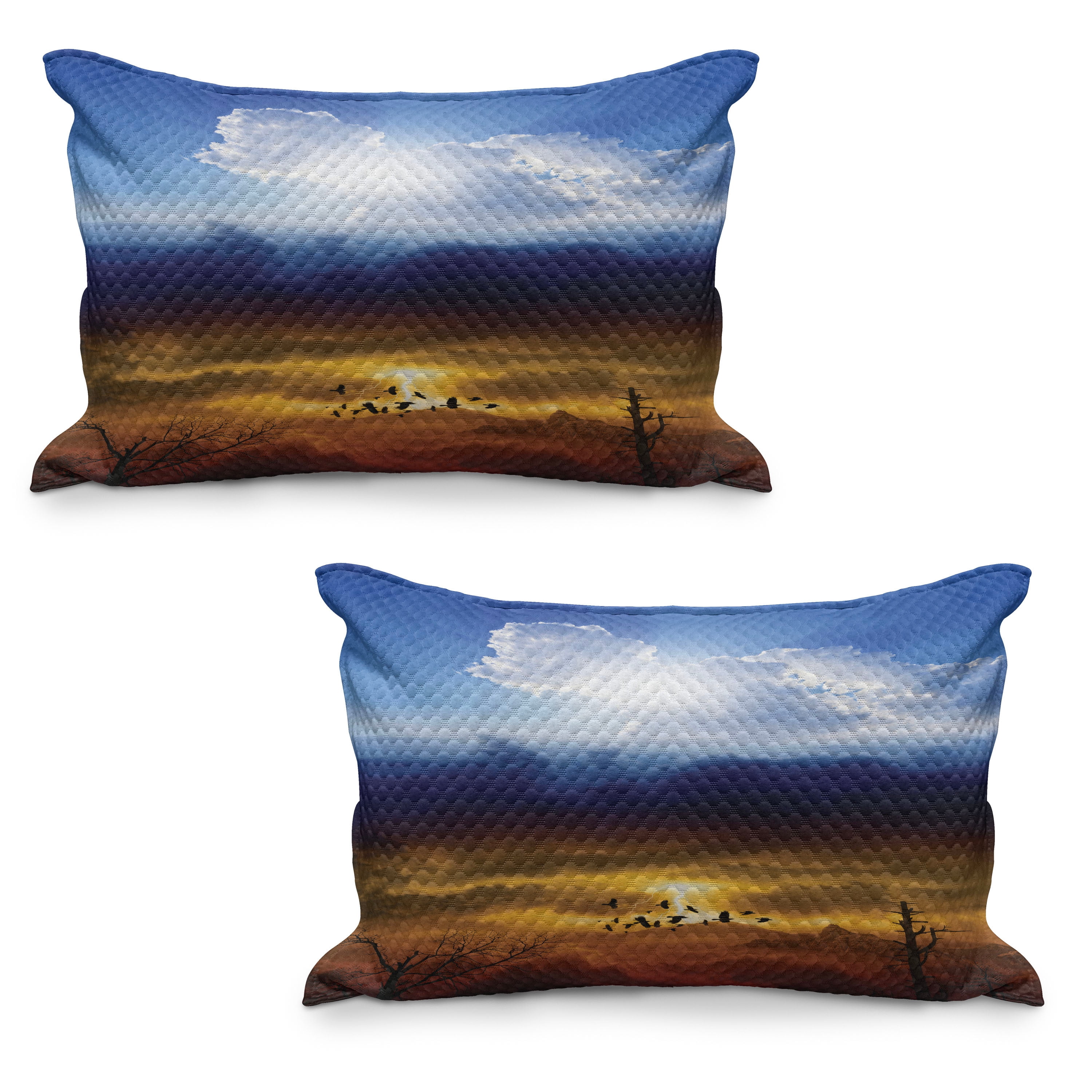 Landscape Quilted Pillowcover Set of 2, Sun and Dark Stormy Sky with ...