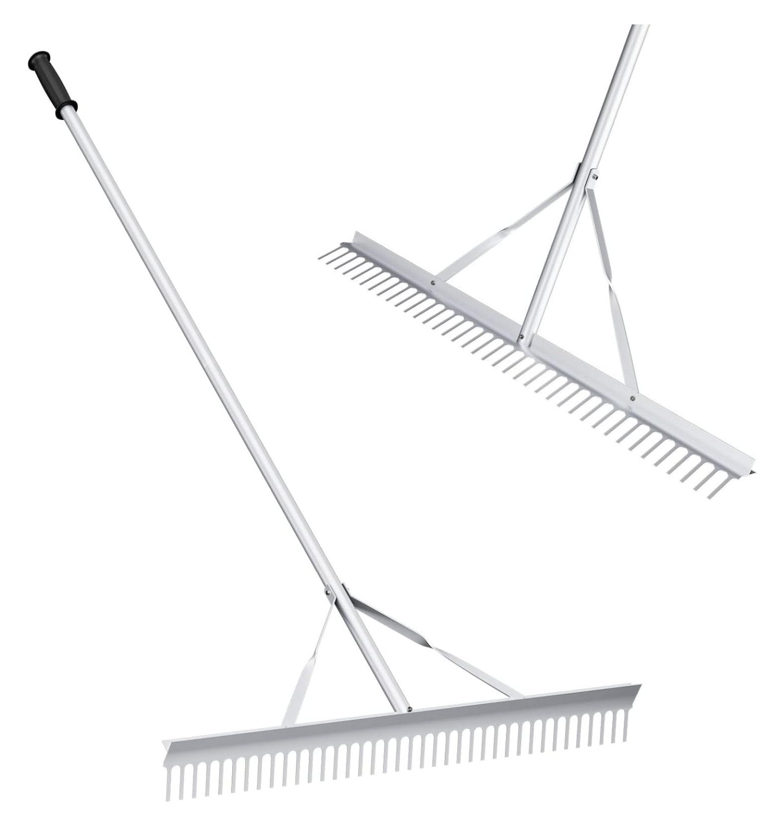 Landscape Rake, 36’’W Aluminum Garden Leaf Rake with 68’’ Long Handle ...