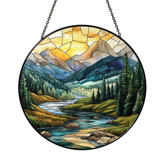 Landscape River Glass Suncatcher Mountain Window Hanging - Walmart.com