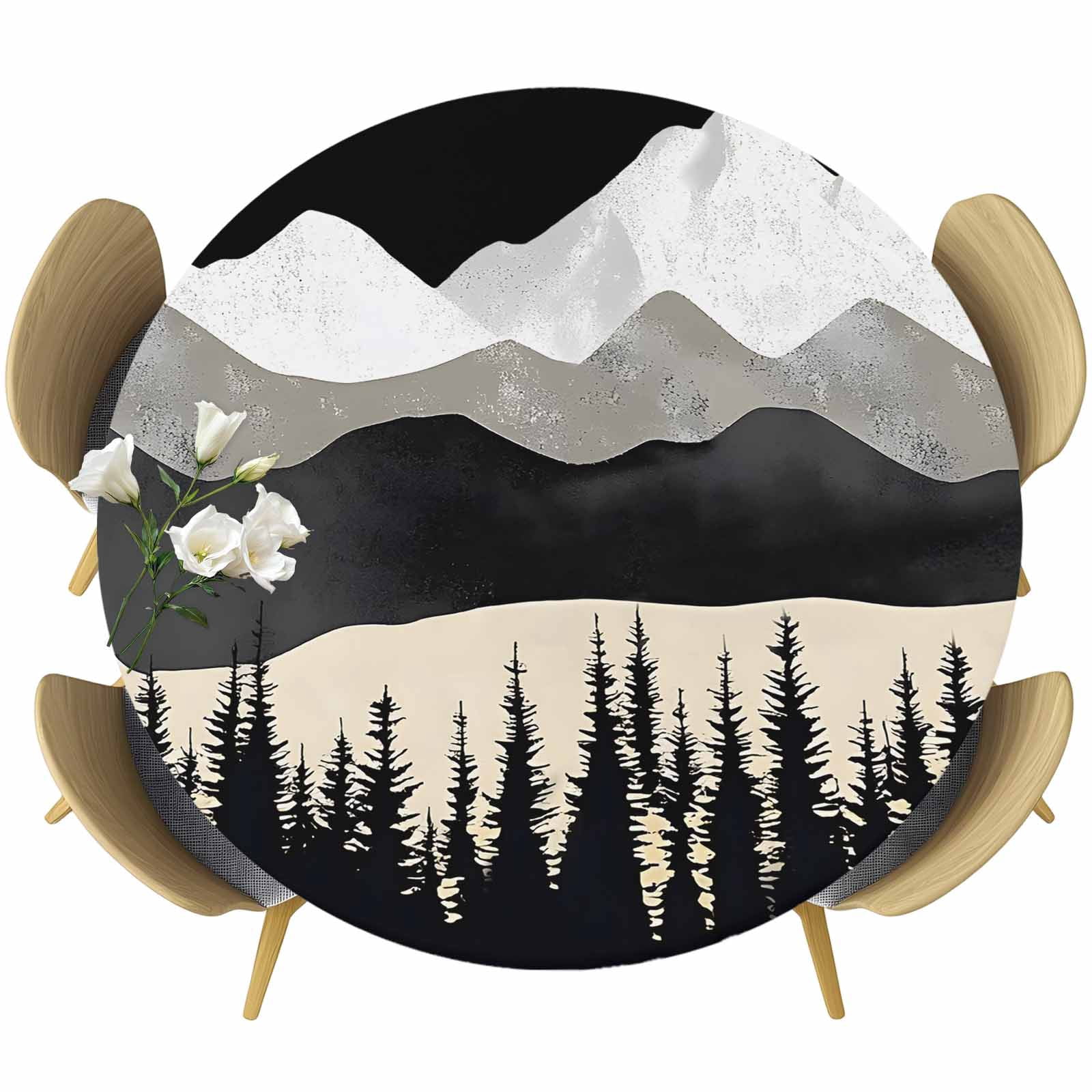 Landscape Round Fitted Tablecloth with Elastic Edge, Mountain Nature ...