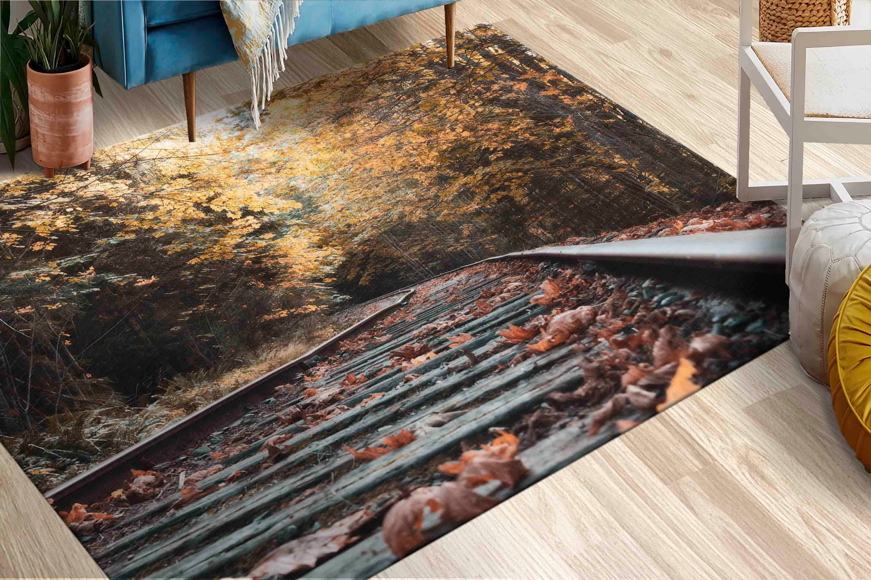 Landscape Rugs, Soft Rugs, Autumn Landscape Rugs, Farmhouse Rug, Train ...