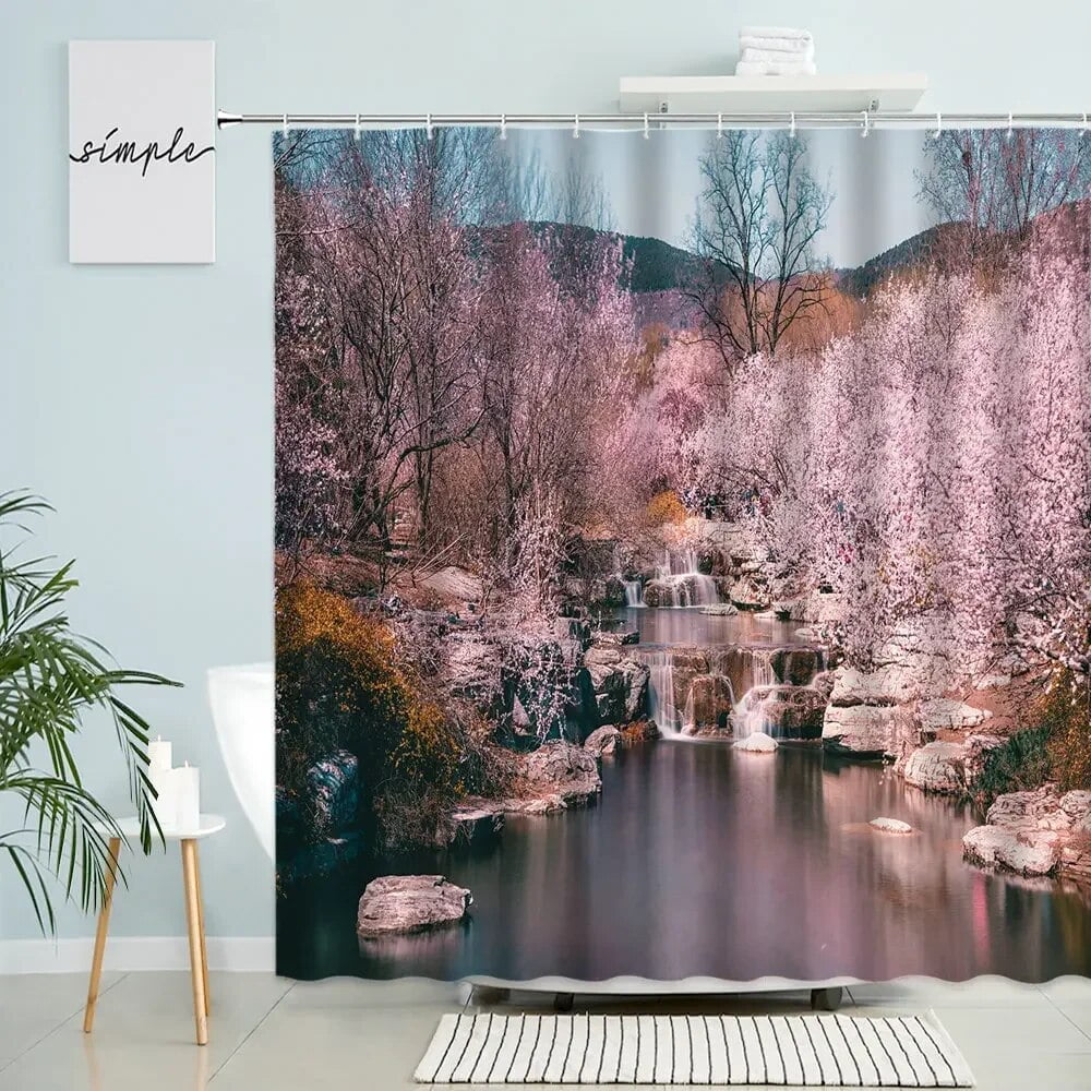 Landscape Scenery Shower Curtain Japan Mount Fuji Lake Natural Bathroom ...