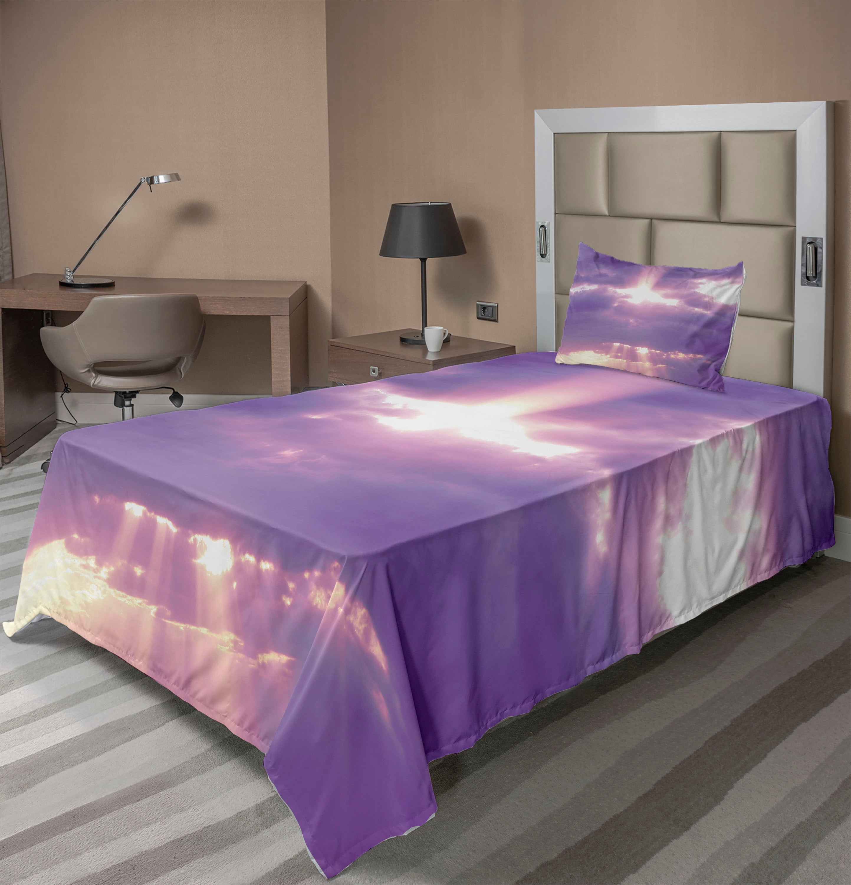 Landscape Sheet Set, Sunburst on Cloudy Sky Rainy Weather Romantic View Valentin's Day Picture ...