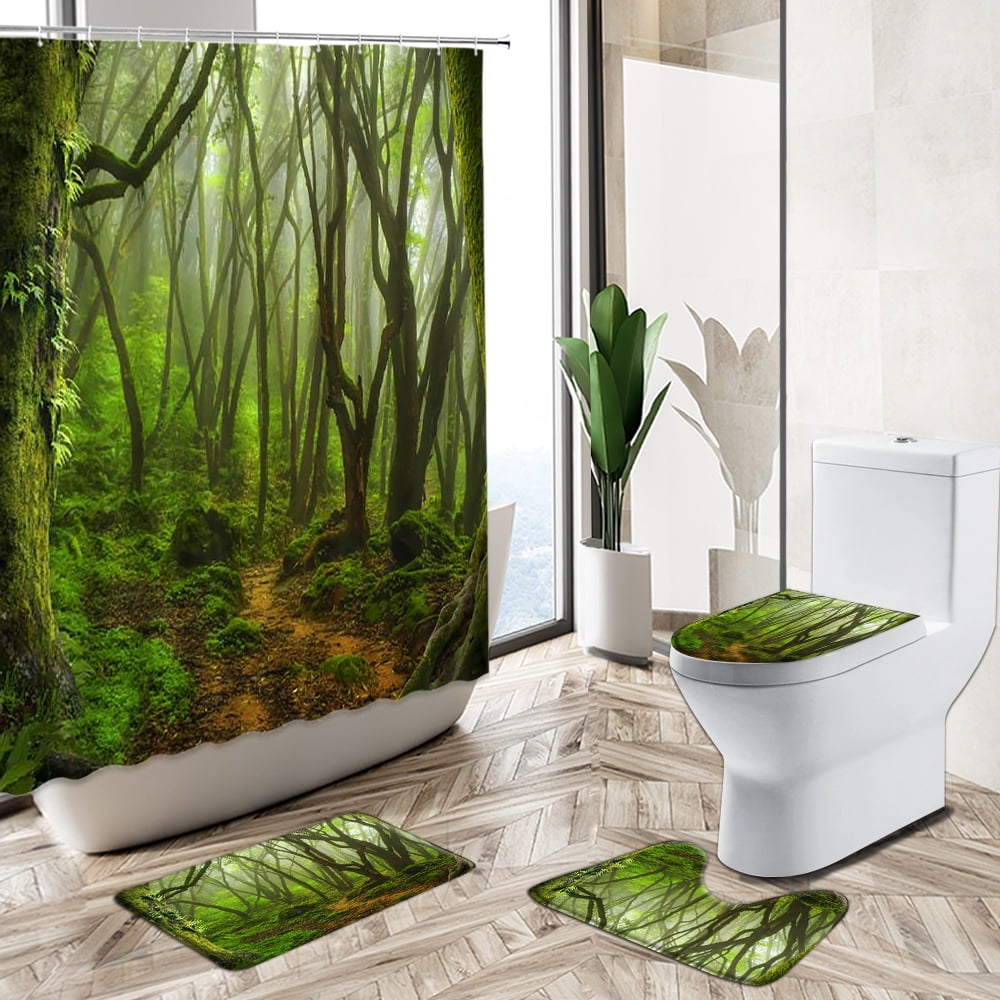 Landscape Shower Curtain Forest Trees Green Plants 3D Printing ...