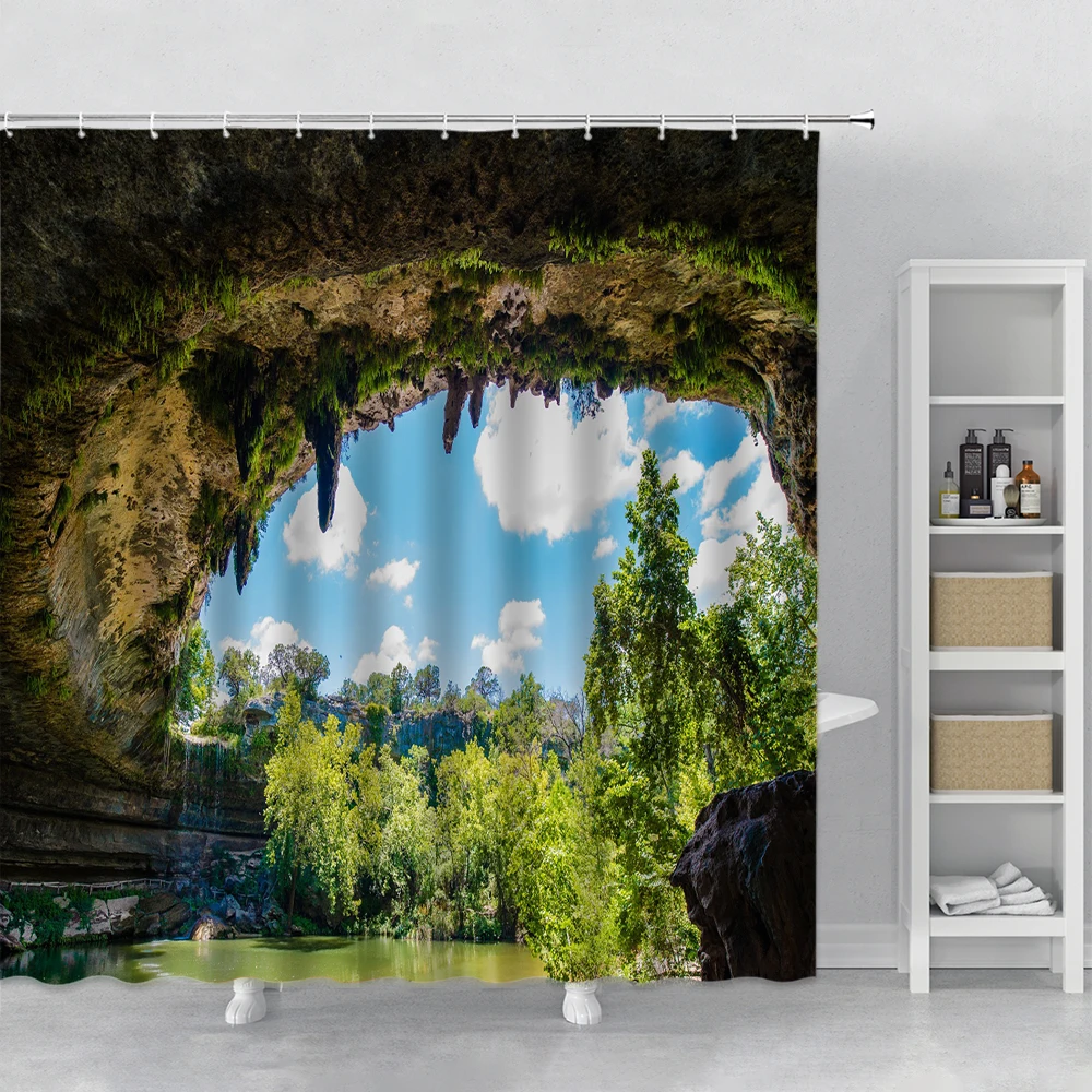 Landscape Shower Curtain Sunrise Sunset Lake View Waterfall Mountain ...