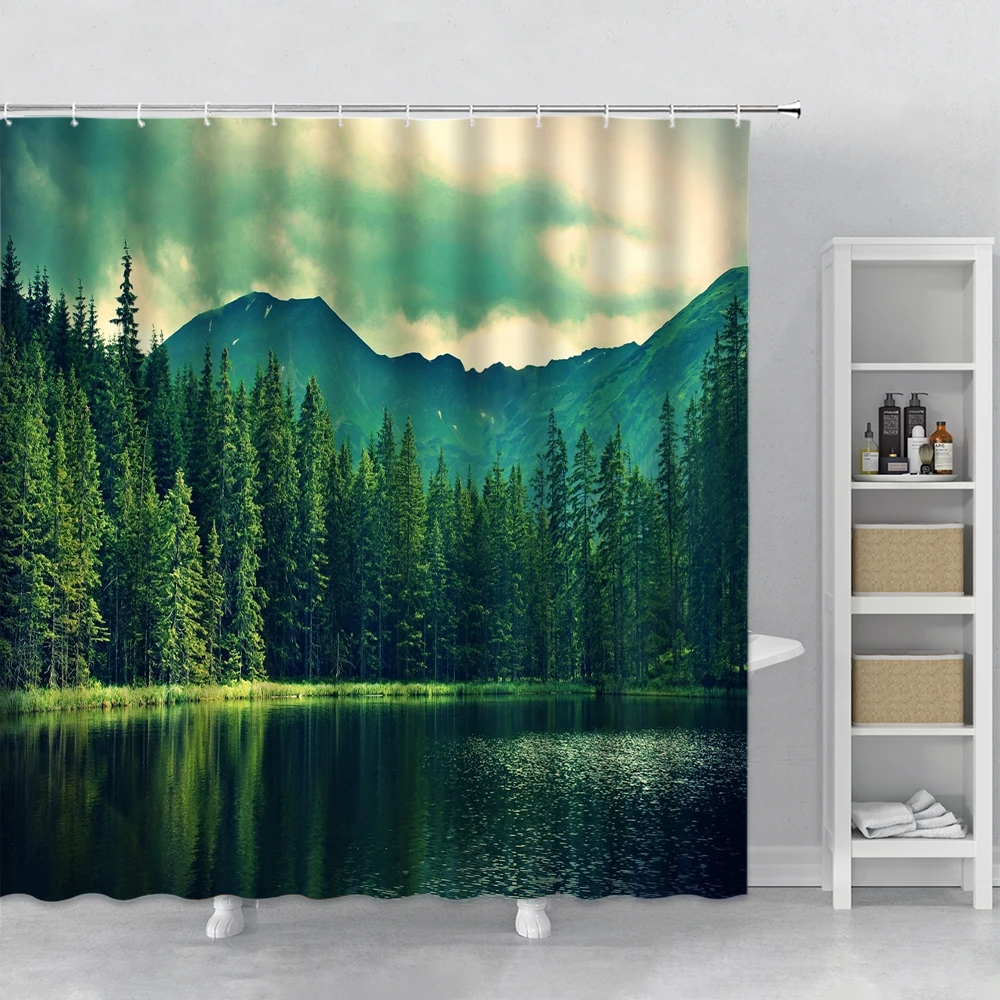 Landscape Shower Curtain Sunrise Sunset Lake View Waterfall Mountain ...