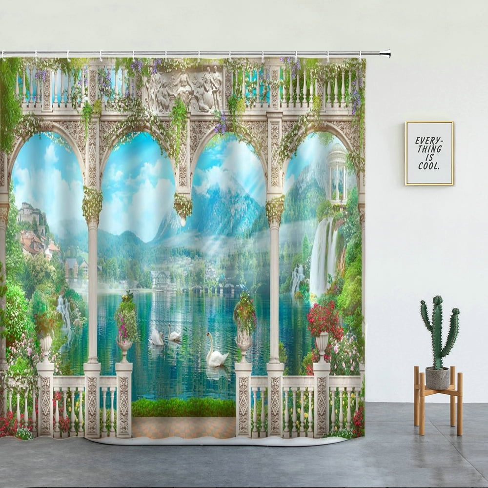 Landscape Shower Curtains Paris Tower Mediterranean Ocean Natural ...