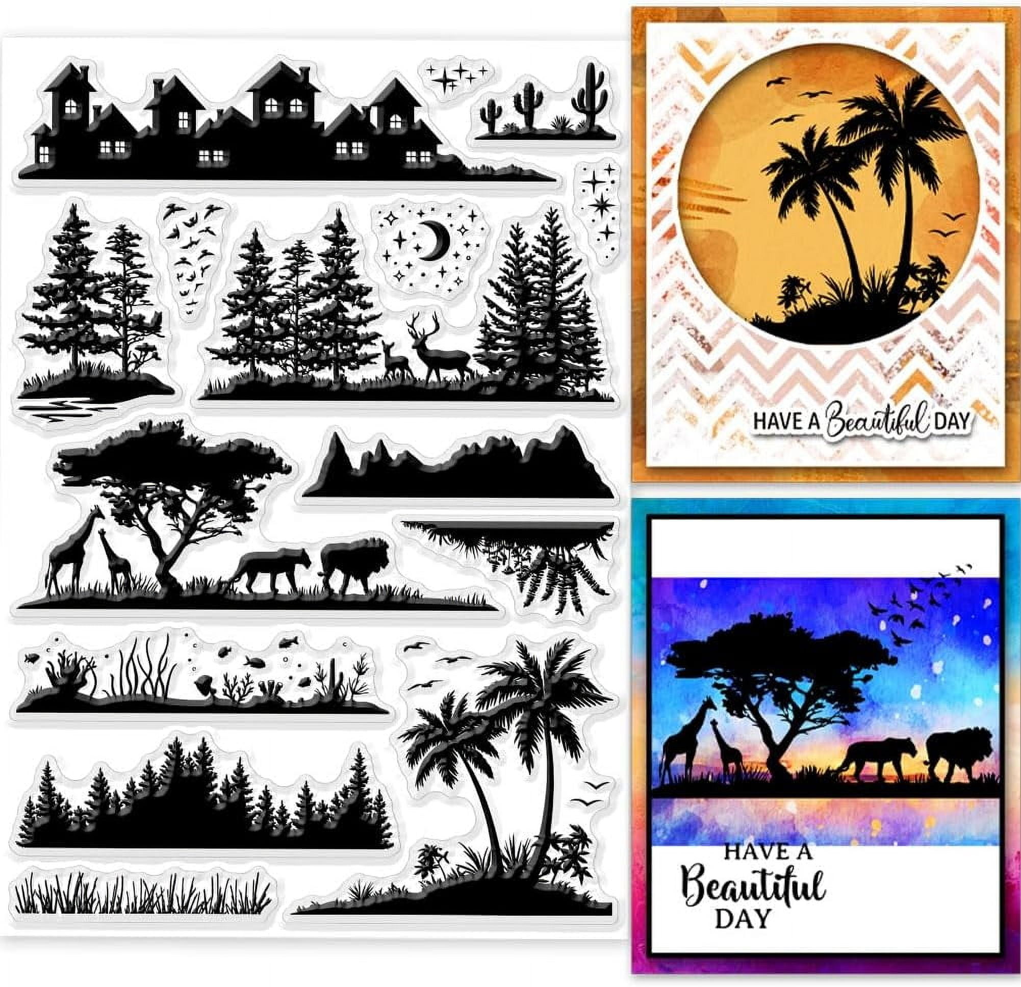 Landscape Silhouette Clear Stamps for Cards Making Scenery and Animals ...