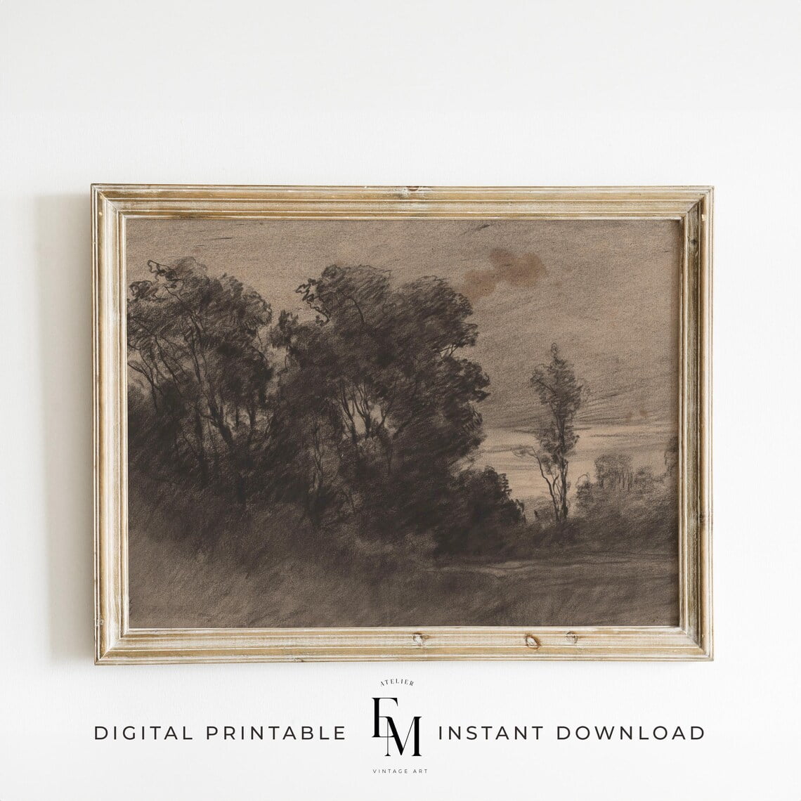 Landscape Sketch Print Vintage Art Warm Moody European Artwork Moody ...