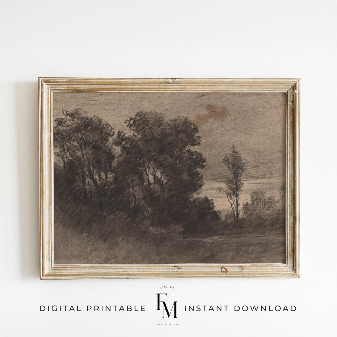 Landscape Sketch Print Vintage Art Warm Moody European Artwork Moody ...